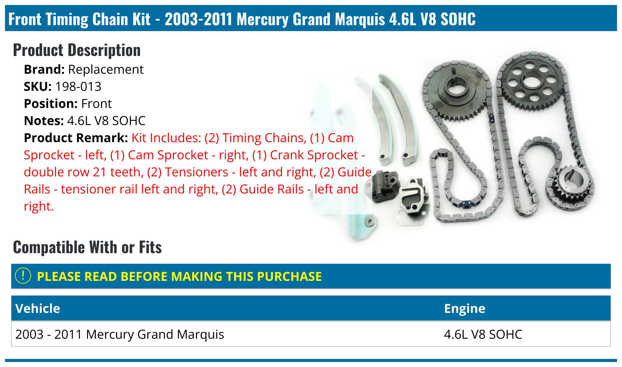 2003-2011 Mercury Grand Marquis Timing Chain - Replacement 198-013 ...