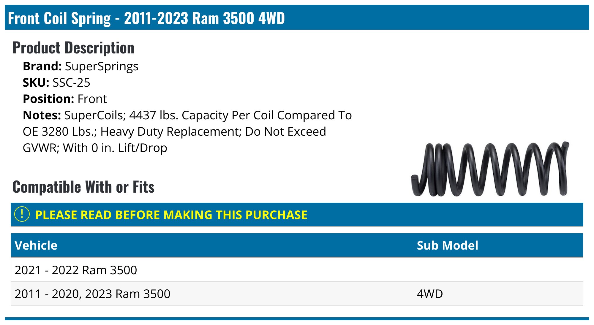 2011-2025 Ram 3500 Coil Spring - SuperSprings SSC-25 - Front ...