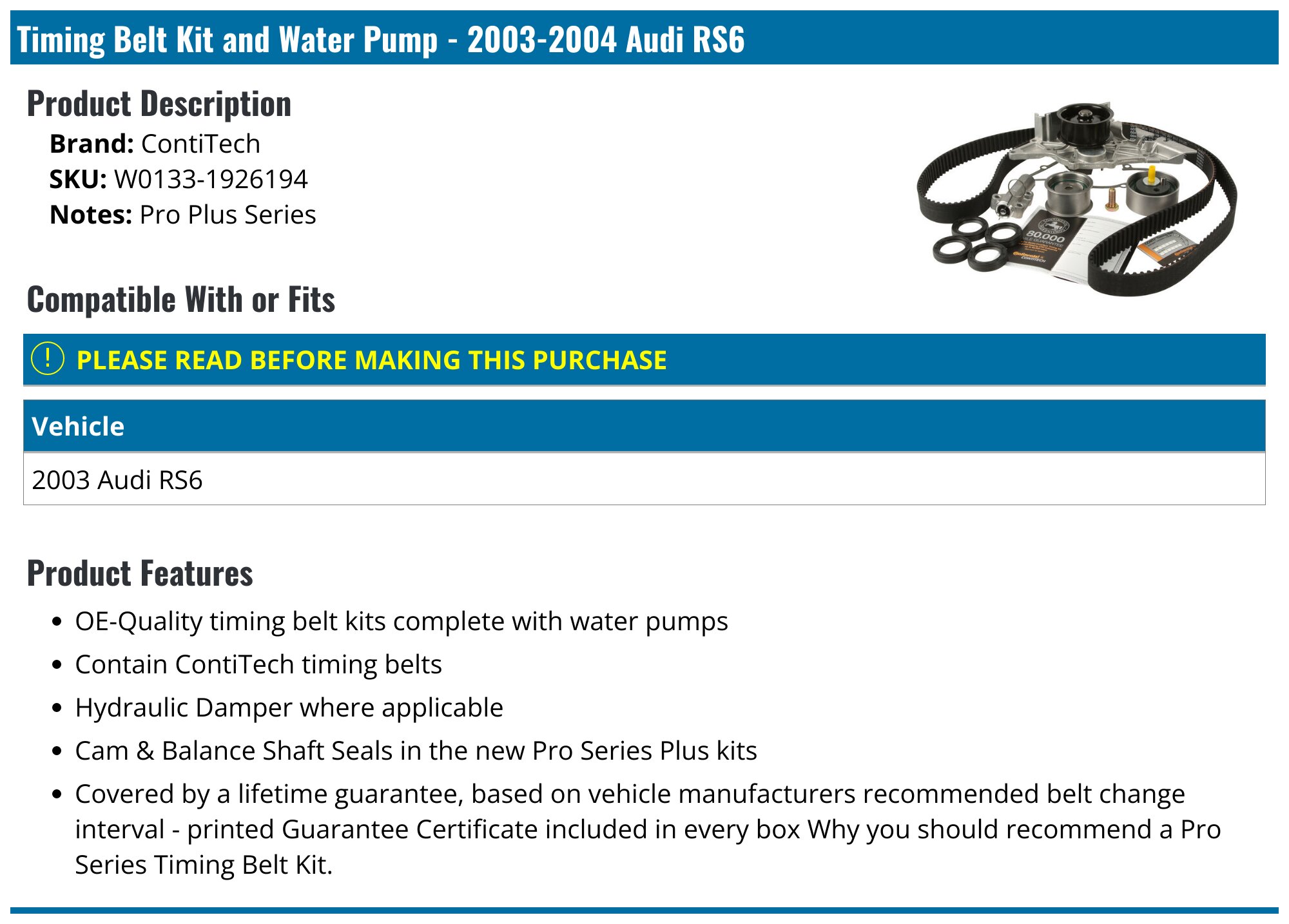 2003-2004 Audi RS6 Timing Belt - ContiTech W0133-1926194 - PartsGeek.com