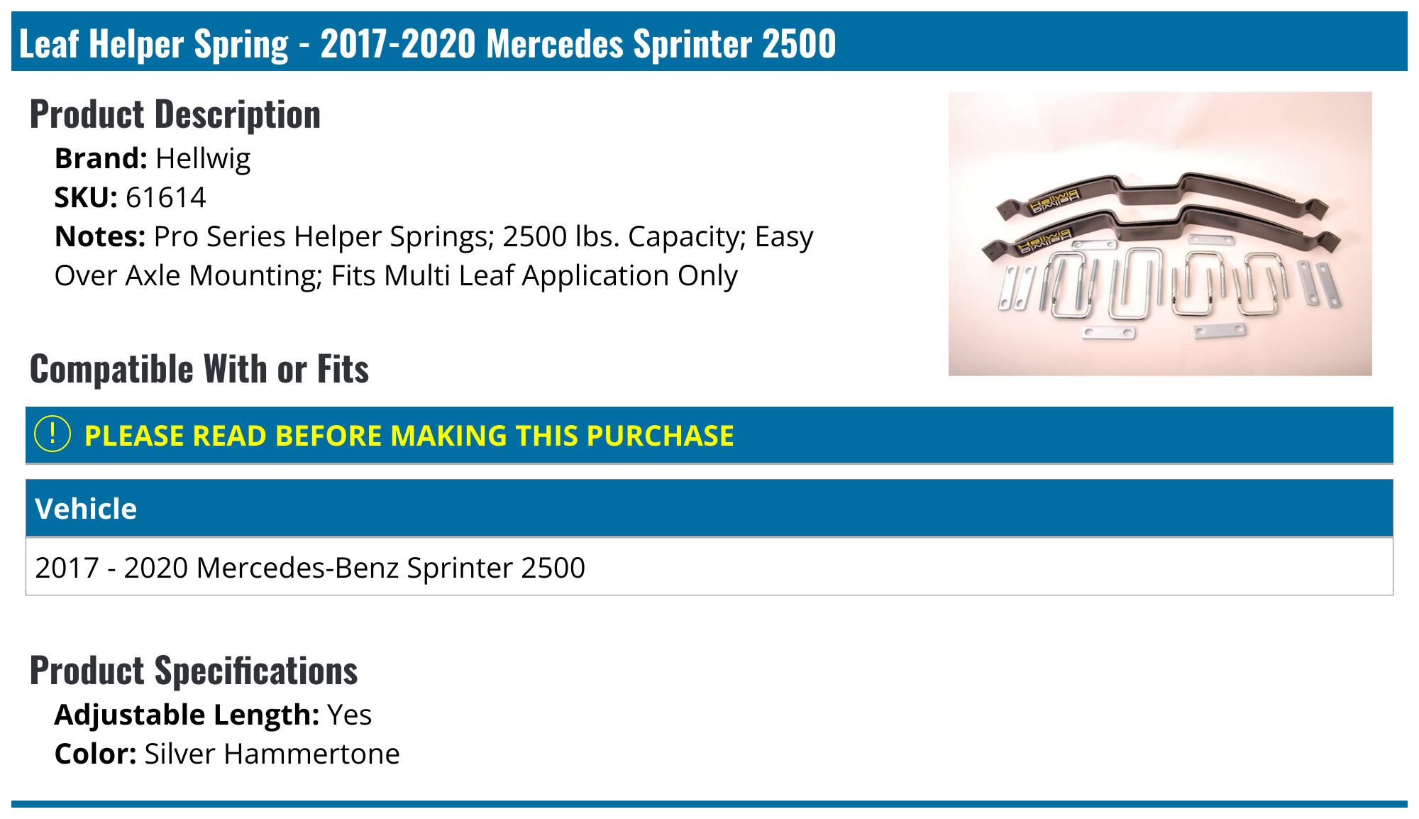 2017-2020 Mercedes Sprinter 2500 Leaf Helper Spring - Hellwig 61614 ...