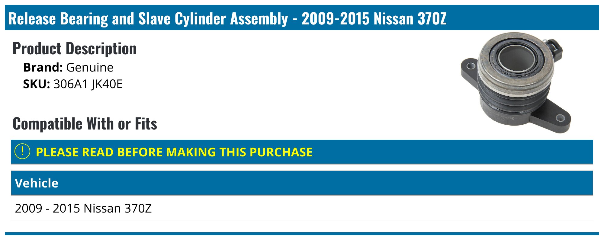 2009-2015 Nissan 370Z Clutch Slave Cylinder - Genuine 306A1 JK40E ...