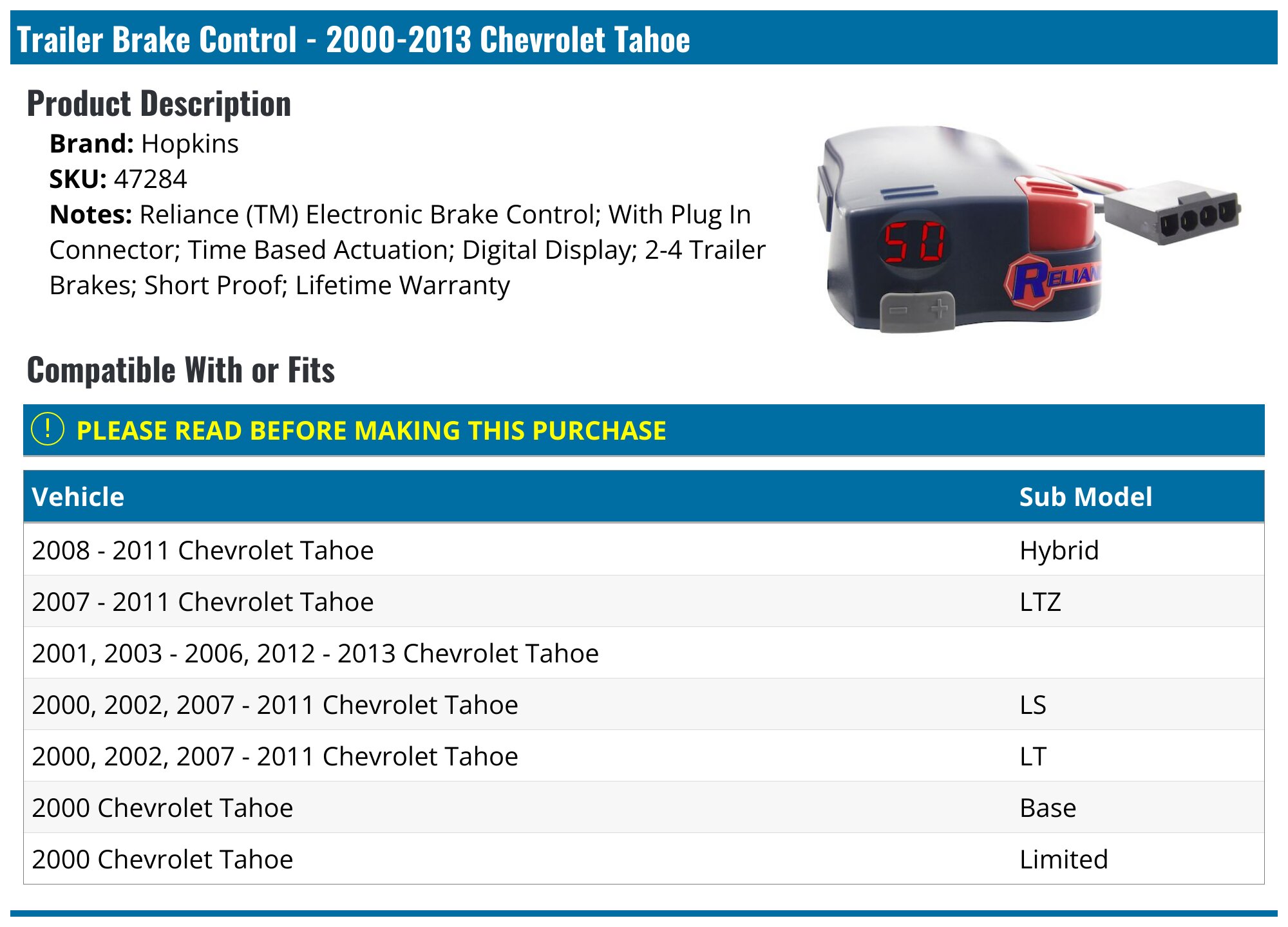 2000-2013 Chevrolet Tahoe Trailer Brake Control - Hopkins 47284 ...