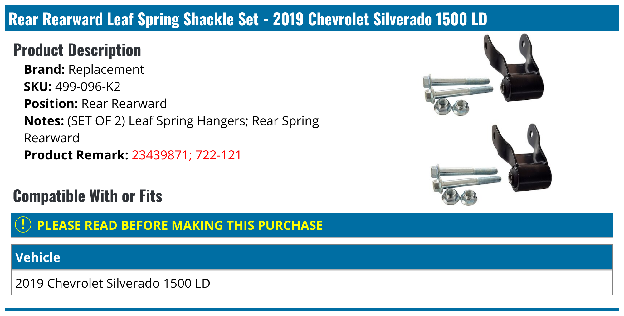2019 Chevrolet Silverado 1500 LD Leaf Spring Shackle - Replacement 499 ...