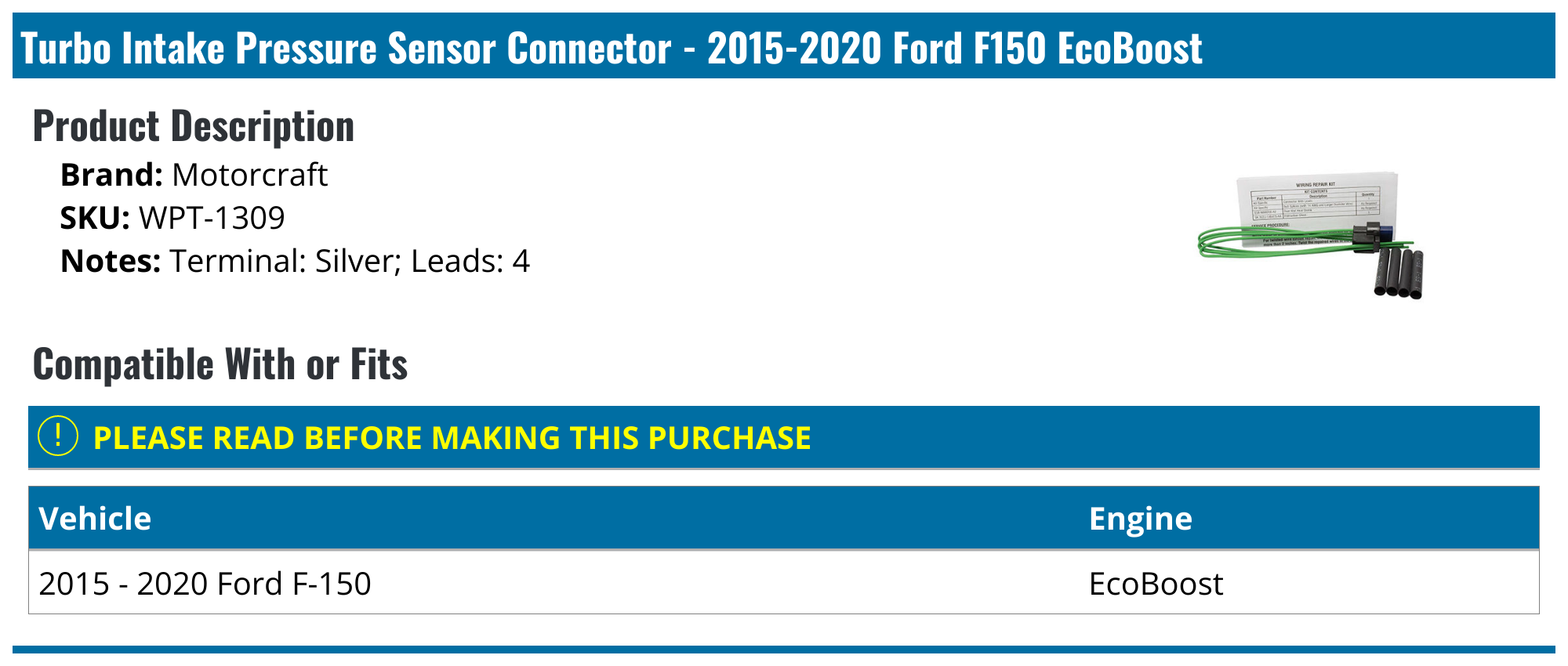 2015-2020 Ford F150 Turbo Intake Pressure Sensor Connector - Motorcraft ...
