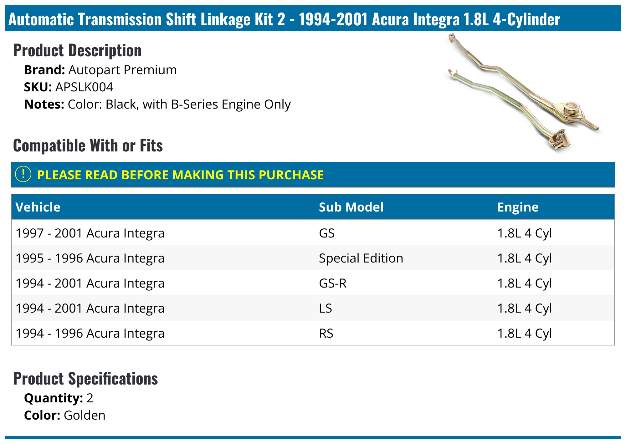 1994-2001 Acura Integra Automatic Transmission Shift Linkage Kit ...