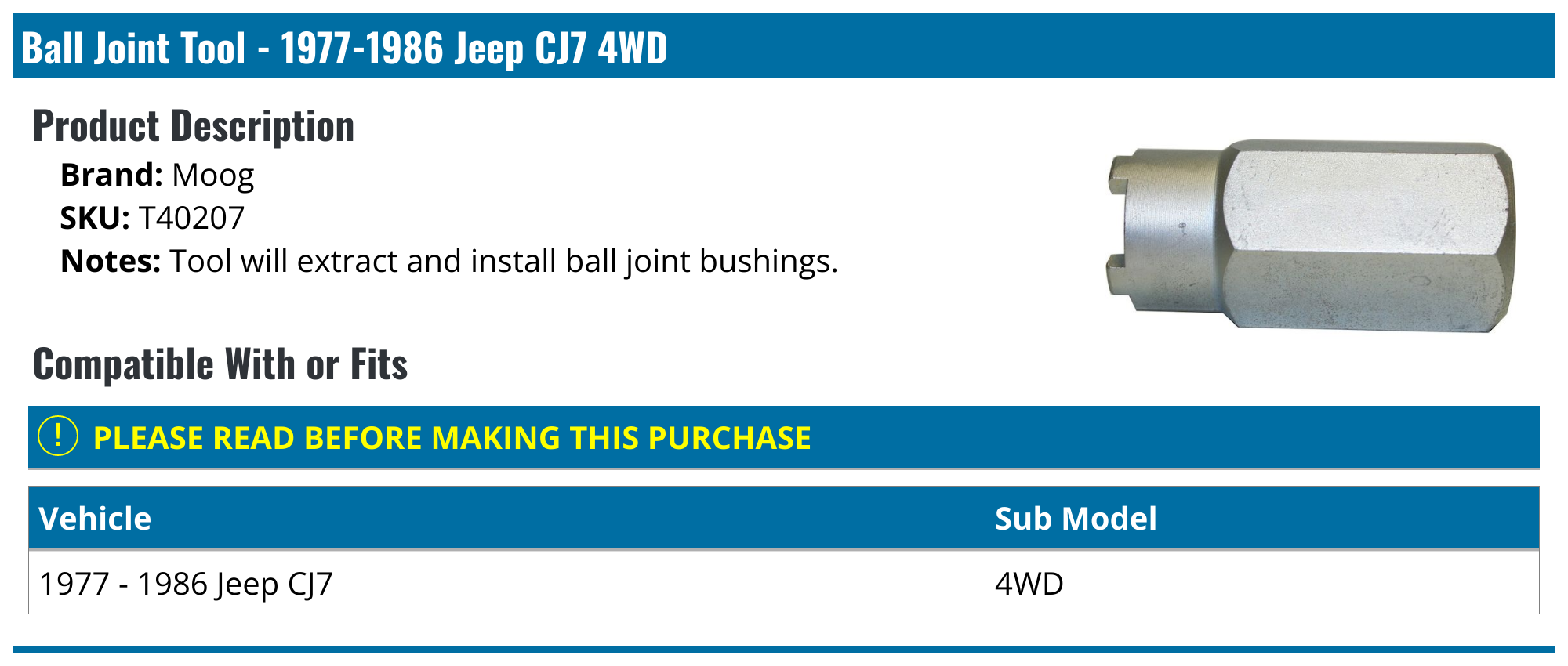 1977-1986 Jeep CJ7 Ball Joint Tool - Moog T40207 - PartsGeek.com