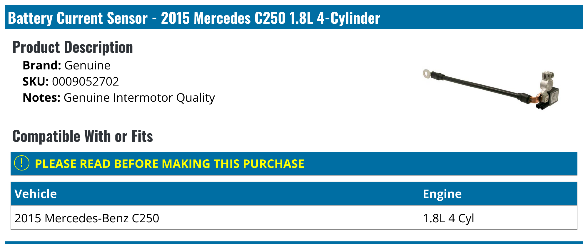 2015 Mercedes C250 Battery Current Sensor - Genuine 0009052702 ...