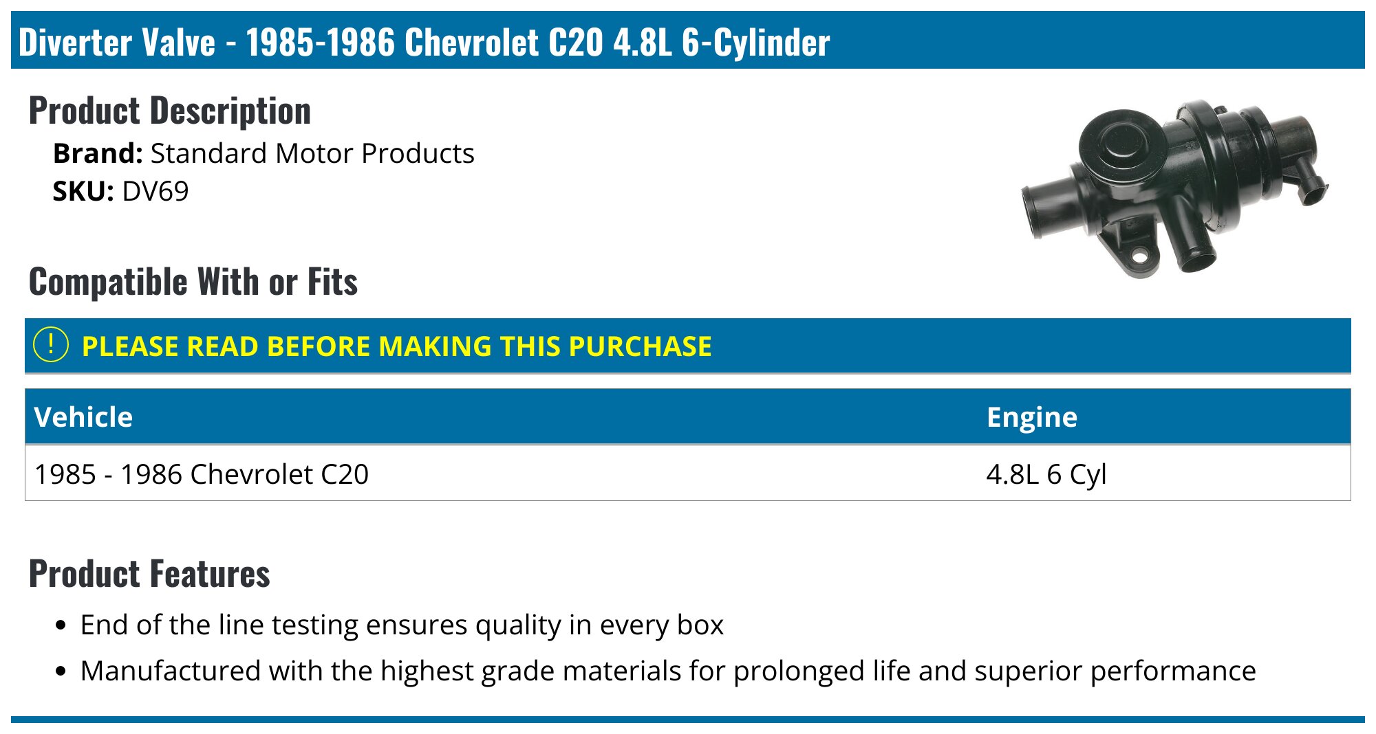 1985-1986 Chevrolet C20 Air Pump Check Valve - Standard Motor Products ...