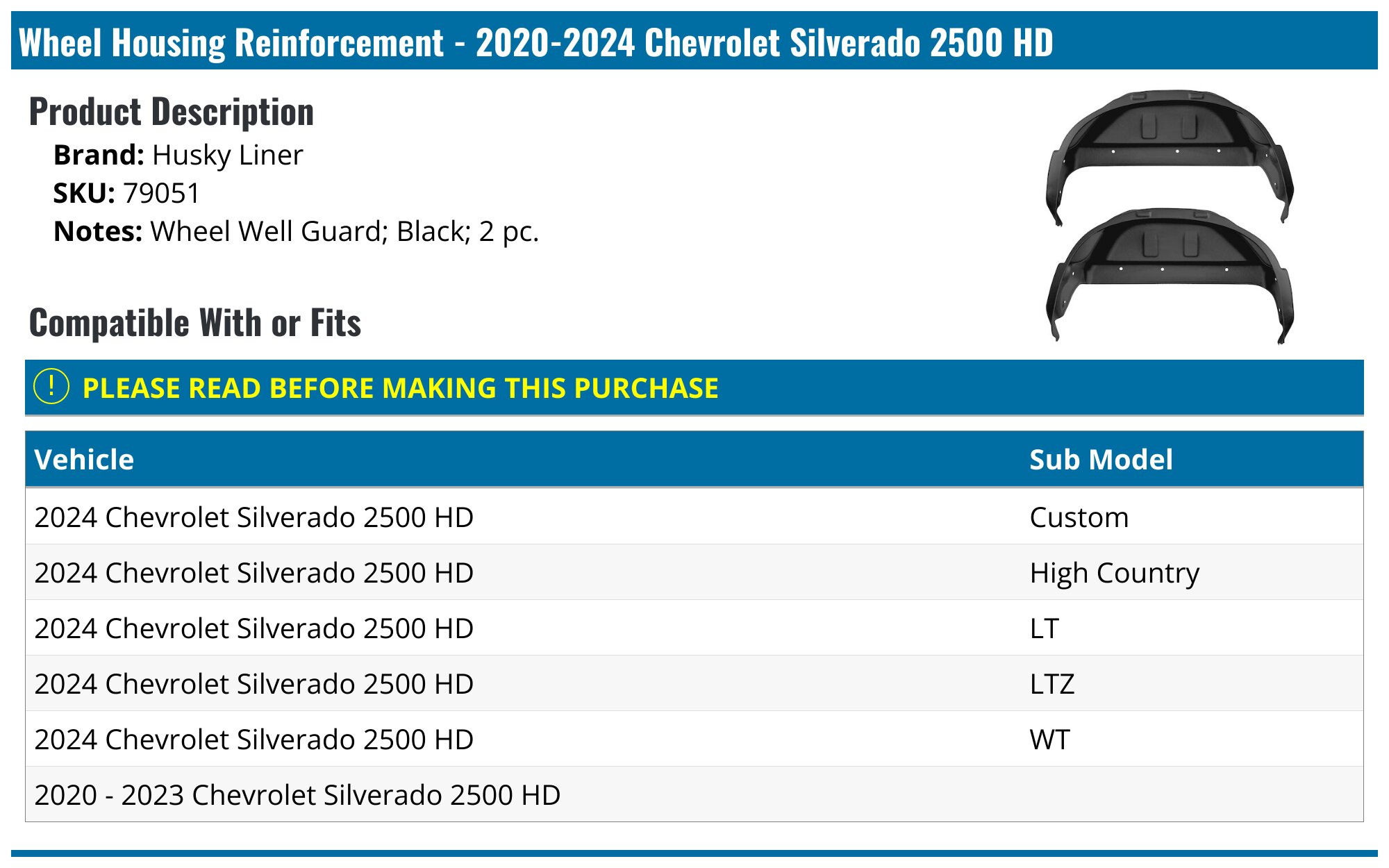 2020-2024 Chevrolet Silverado 2500 HD Wheel Housing Reinforcement ...