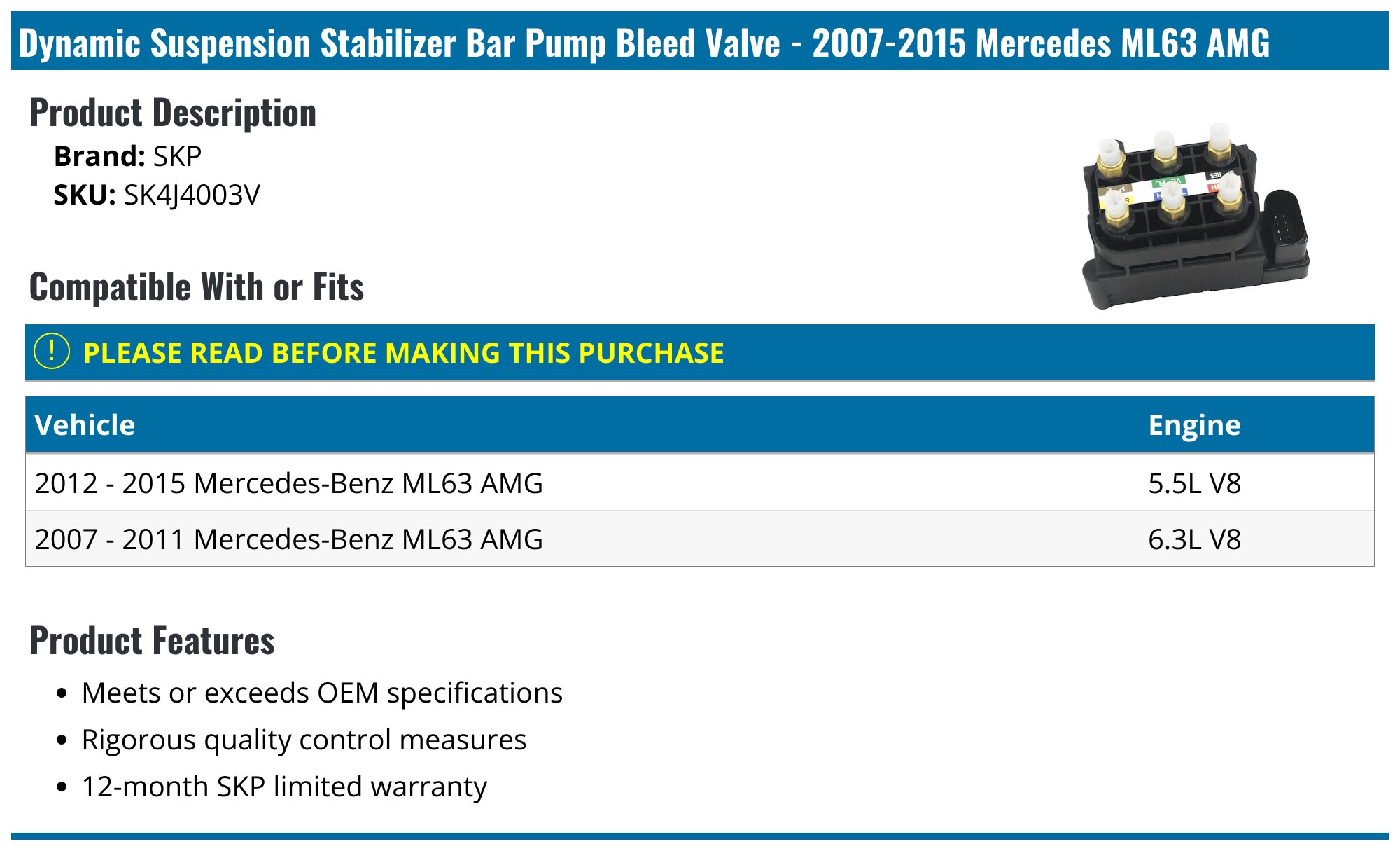 2007-2015 Mercedes ML63 AMG Dynamic Suspension Stabilizer Bar Pump ...