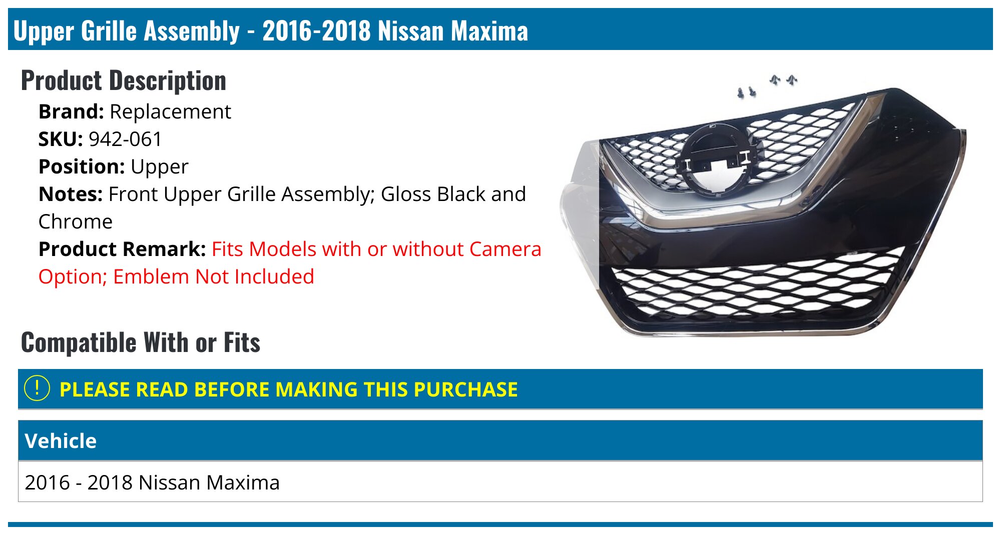 Replacement Grille Assembly | New OEM & Chrome Car Grilles - Parts Geek