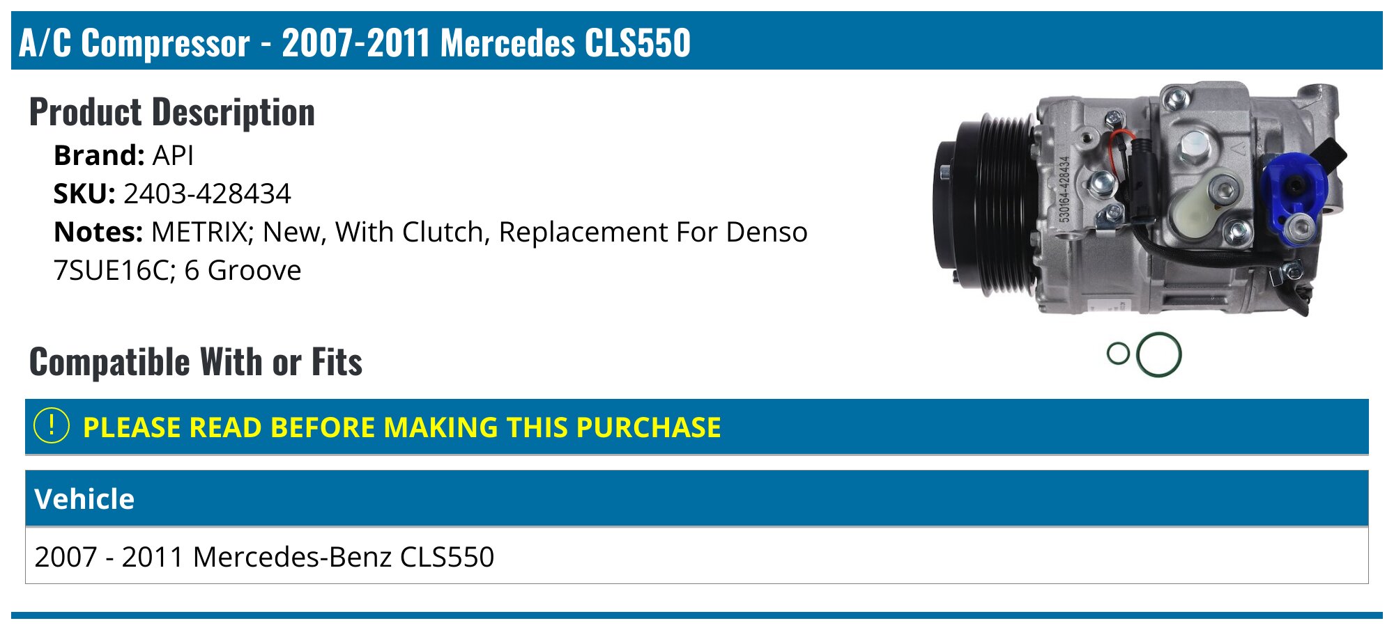 2007-2011 Mercedes CLS550 A/C Compressor - API 19120-02831253 ...