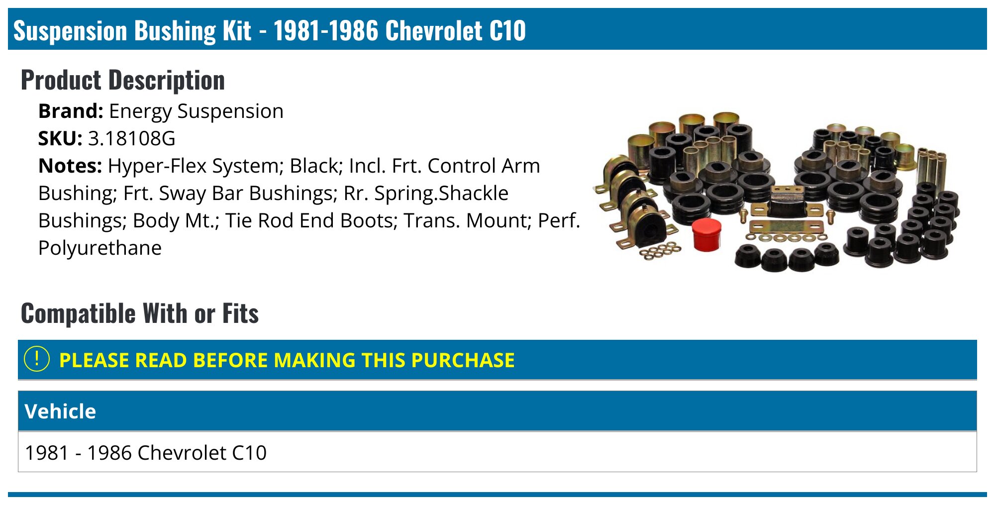 1981-1986 Chevrolet C10 Suspension Bushing Kit - Energy Suspension 3 ...