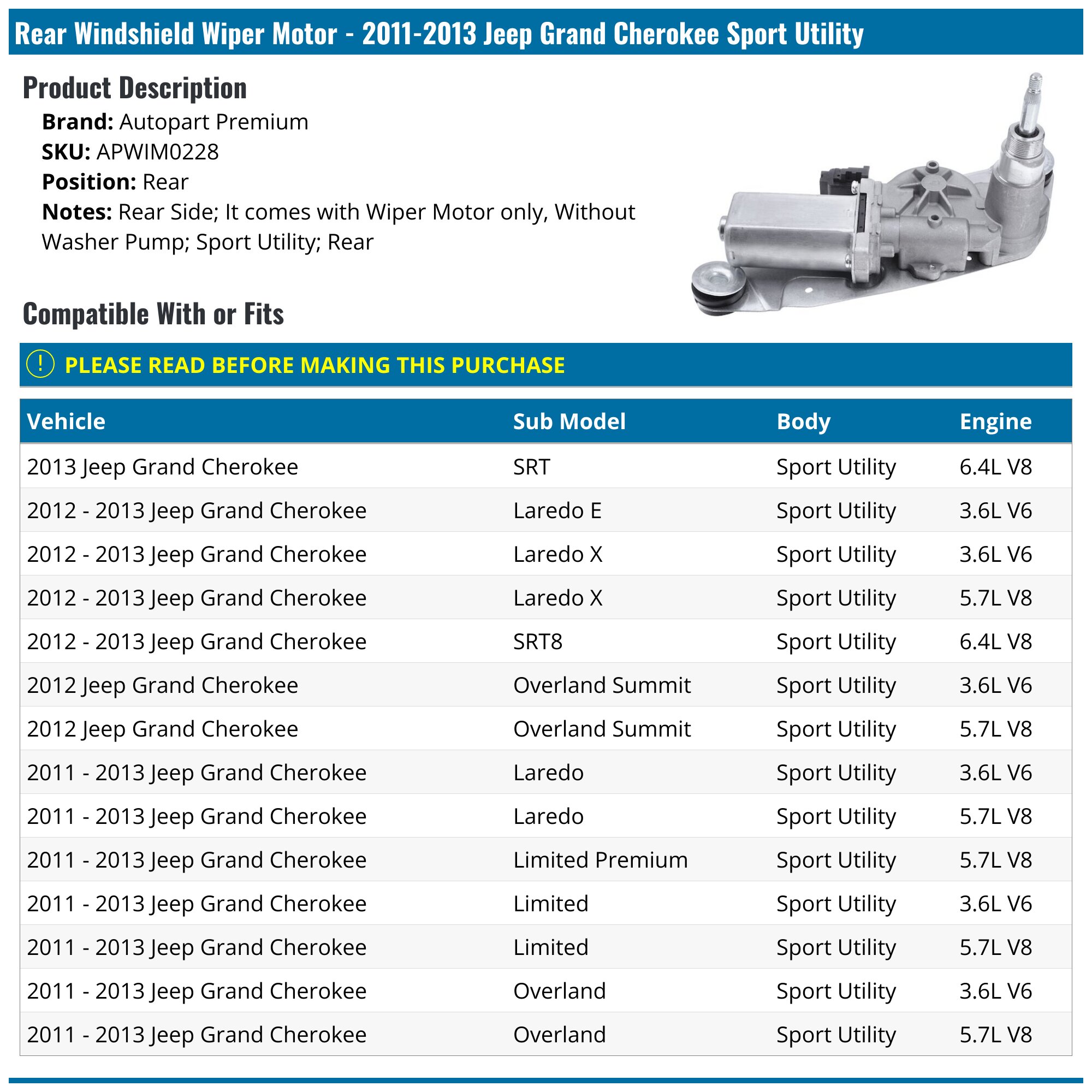 Windshield Wiper Motor Replacement - Front & Rear OEM and Aftermarket