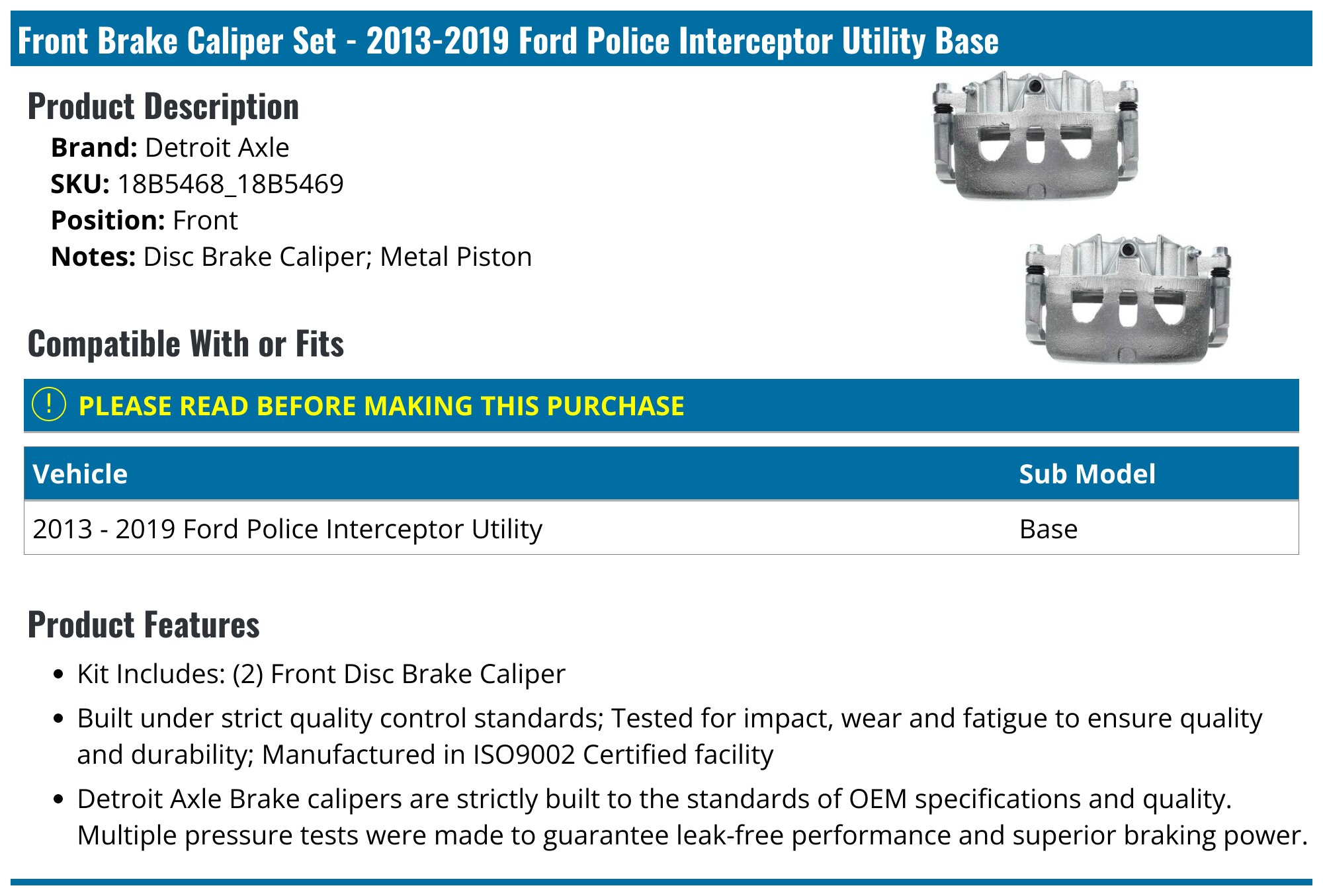 2013-2019 Ford Police Interceptor Utility Brake Caliper - Detroit Axle ...