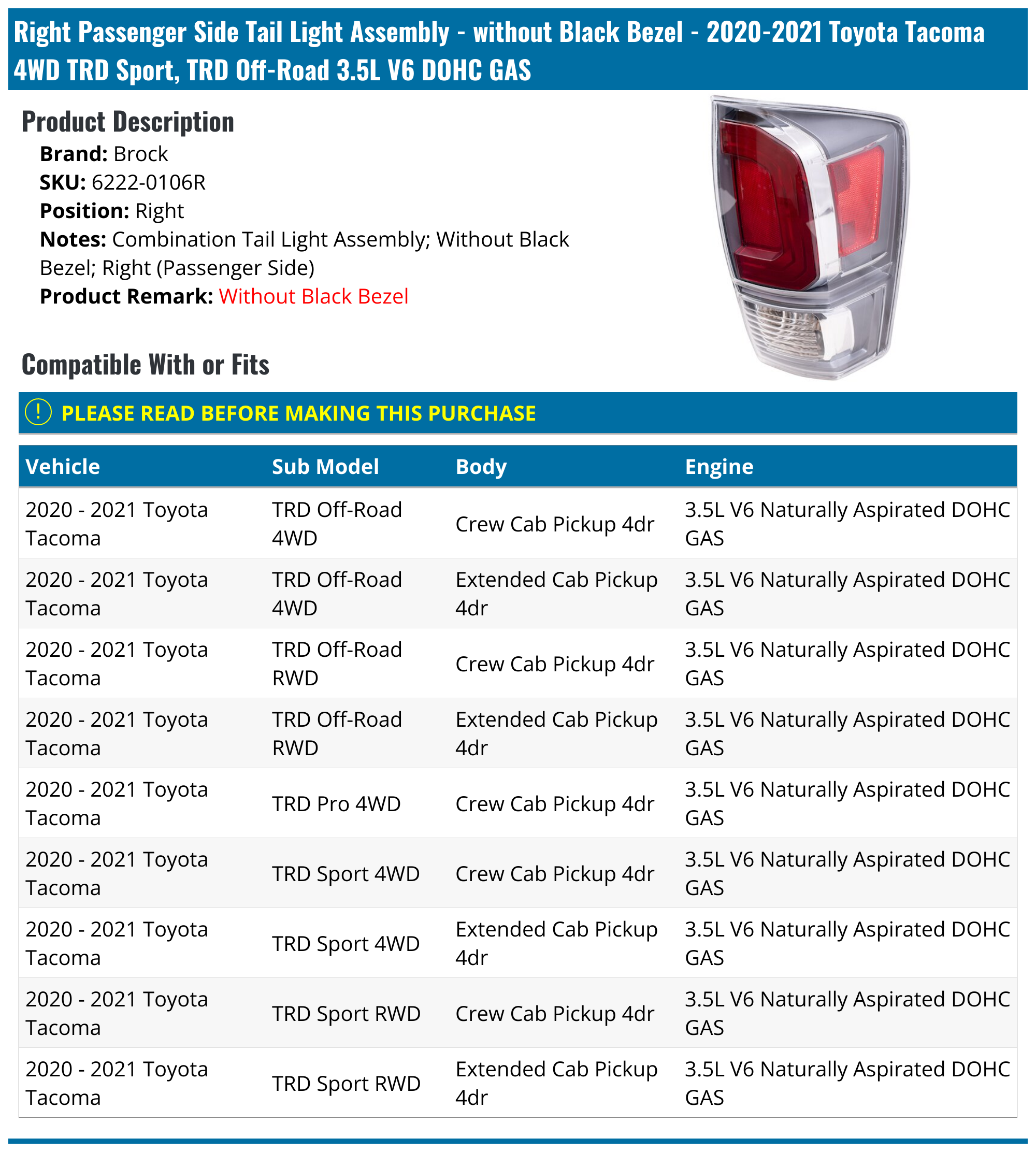 Toyota Tail Lights - Replacement - PartsGeek.com - Tacoma Tundra Camry ...