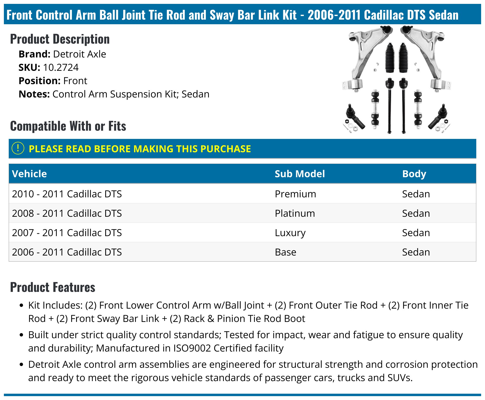 2006-2011 Cadillac DTS Control Arm - Detroit Axle 10.2724 - Front ...