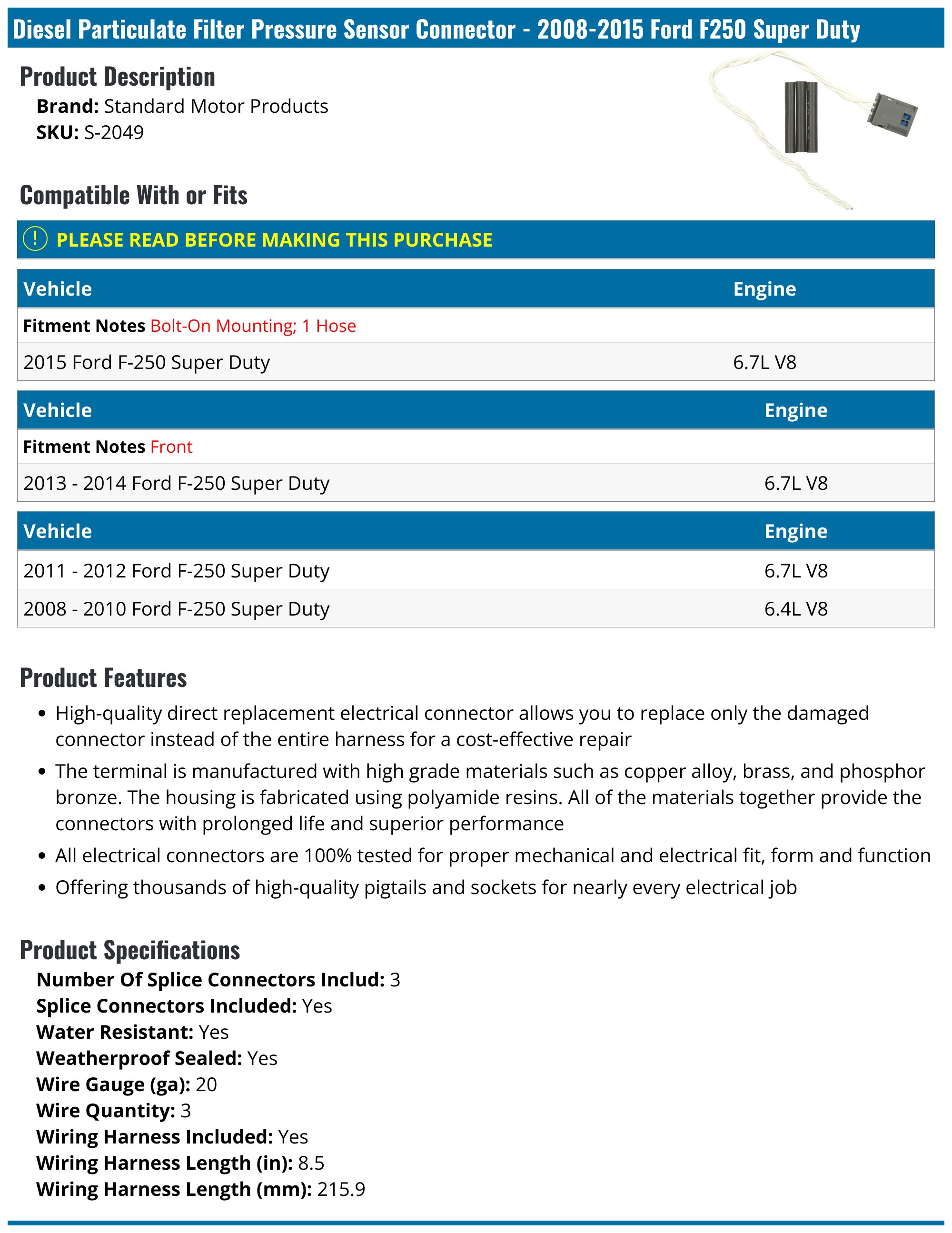 2008-2015 Ford F250 Super Duty Diesel Particulate Filter Pressure ...