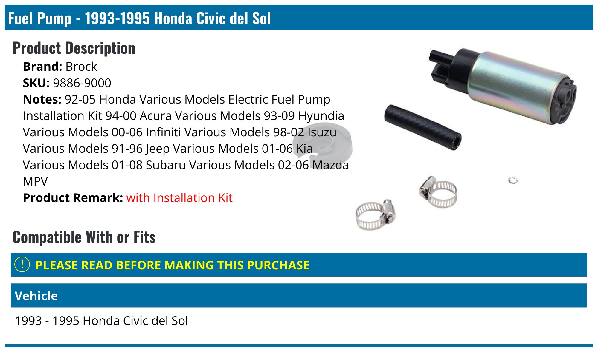 Honda Del Sol Aftermarket Fuel Pump