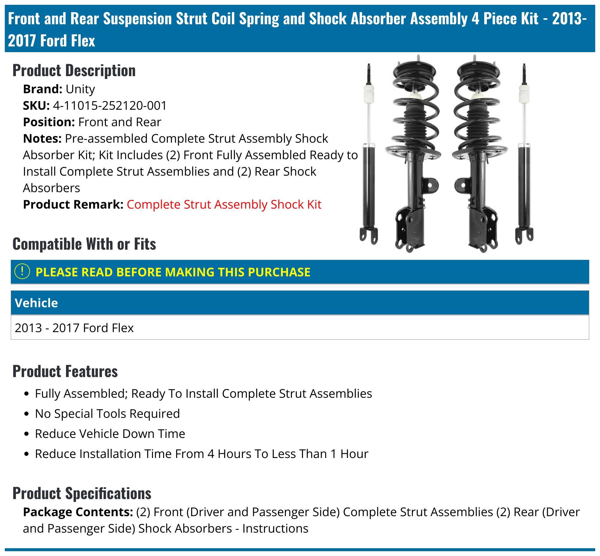 2013-2017 Ford Flex Strut Assembly - Unity 4-11015-252120-001 - Front ...
