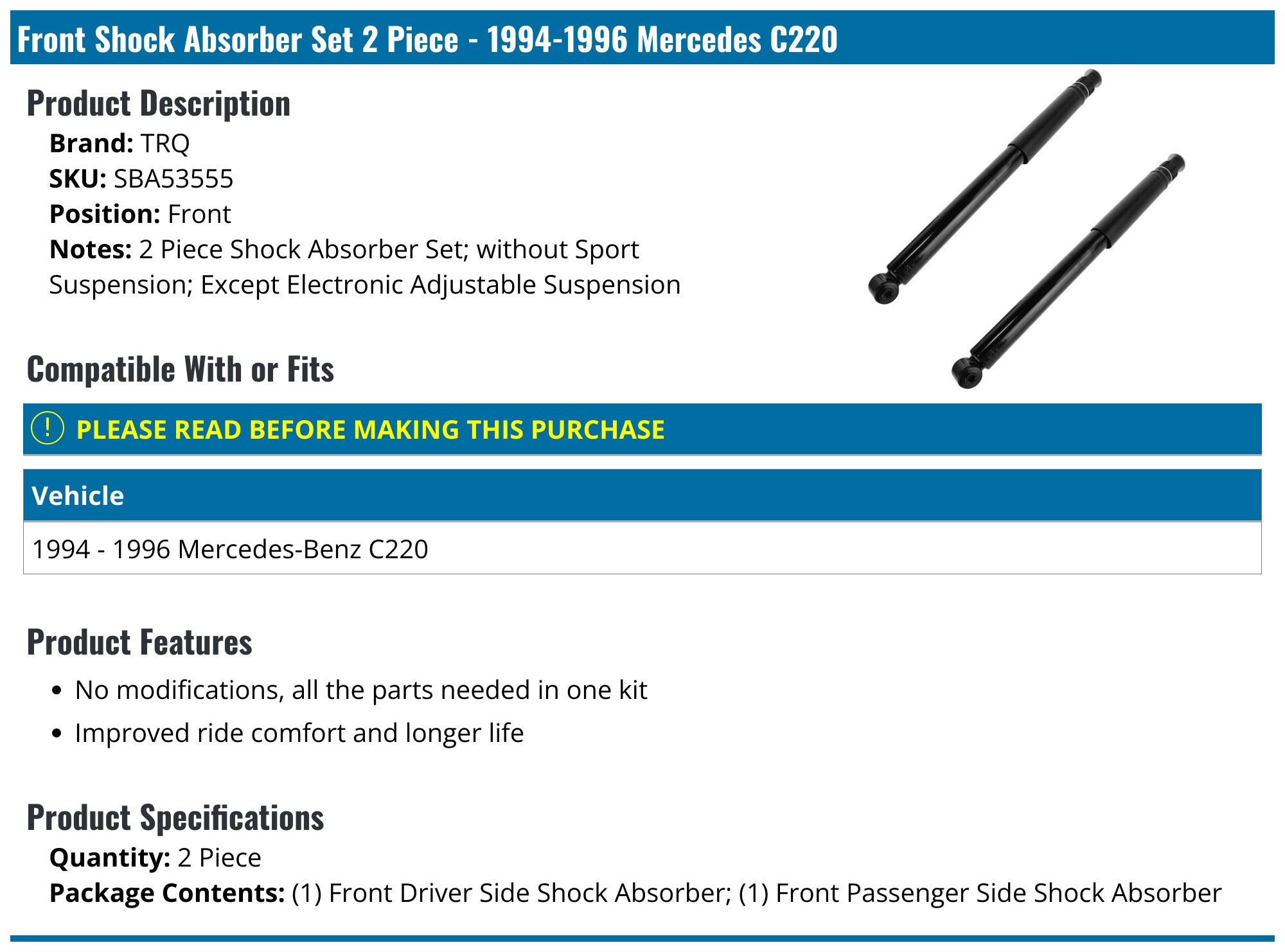 1994-1996 Mercedes C220 Shock Absorber - TRQ SBA53555 - Front ...