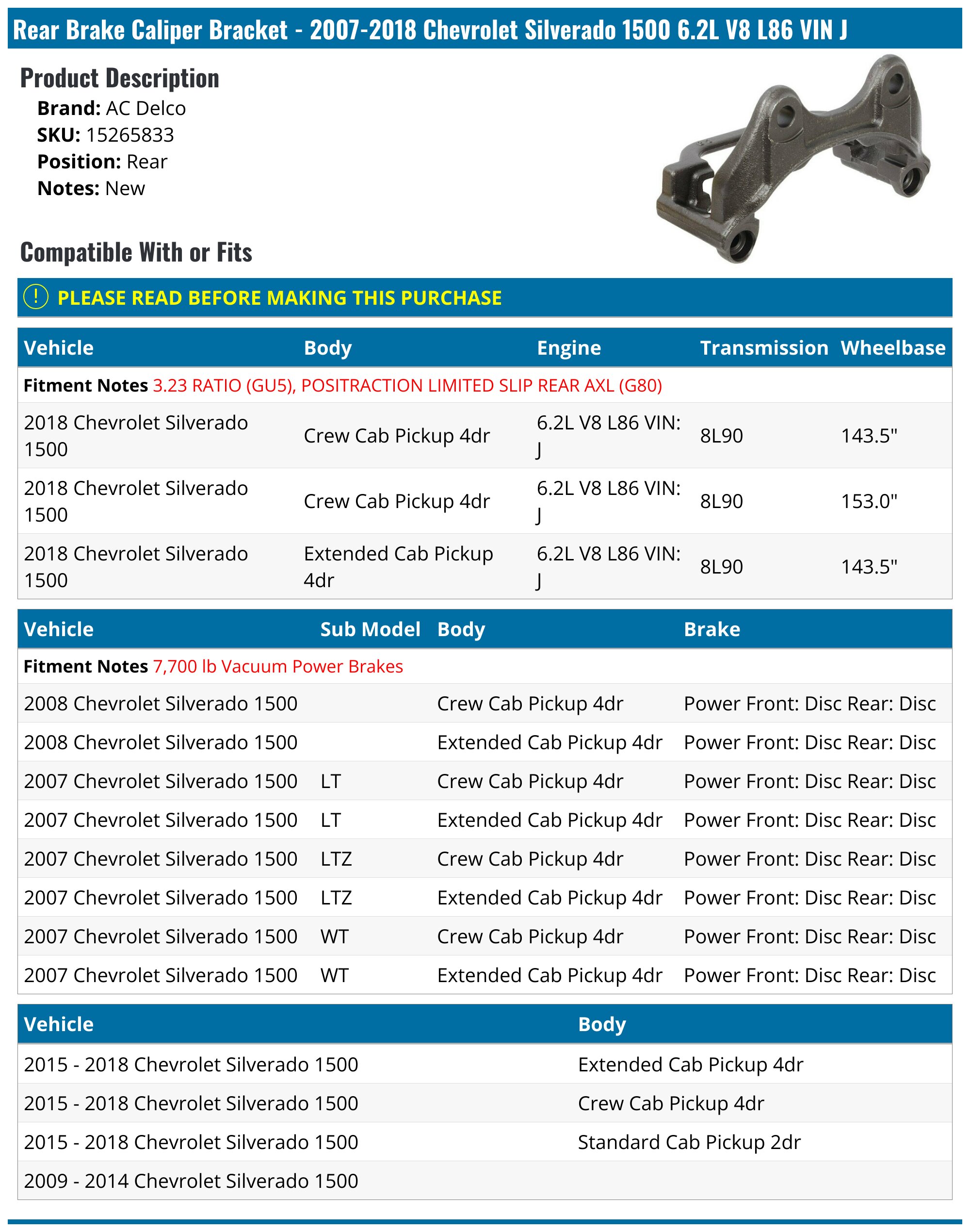 2007-2018 Chevrolet Silverado 1500 Brake Caliper Bracket - AC Delco ...
