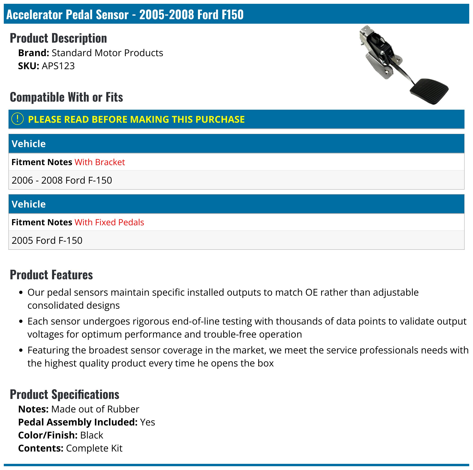 2004-2008 Ford F150 Accelerator Pedal Sensor - Standard Motor Products ...
