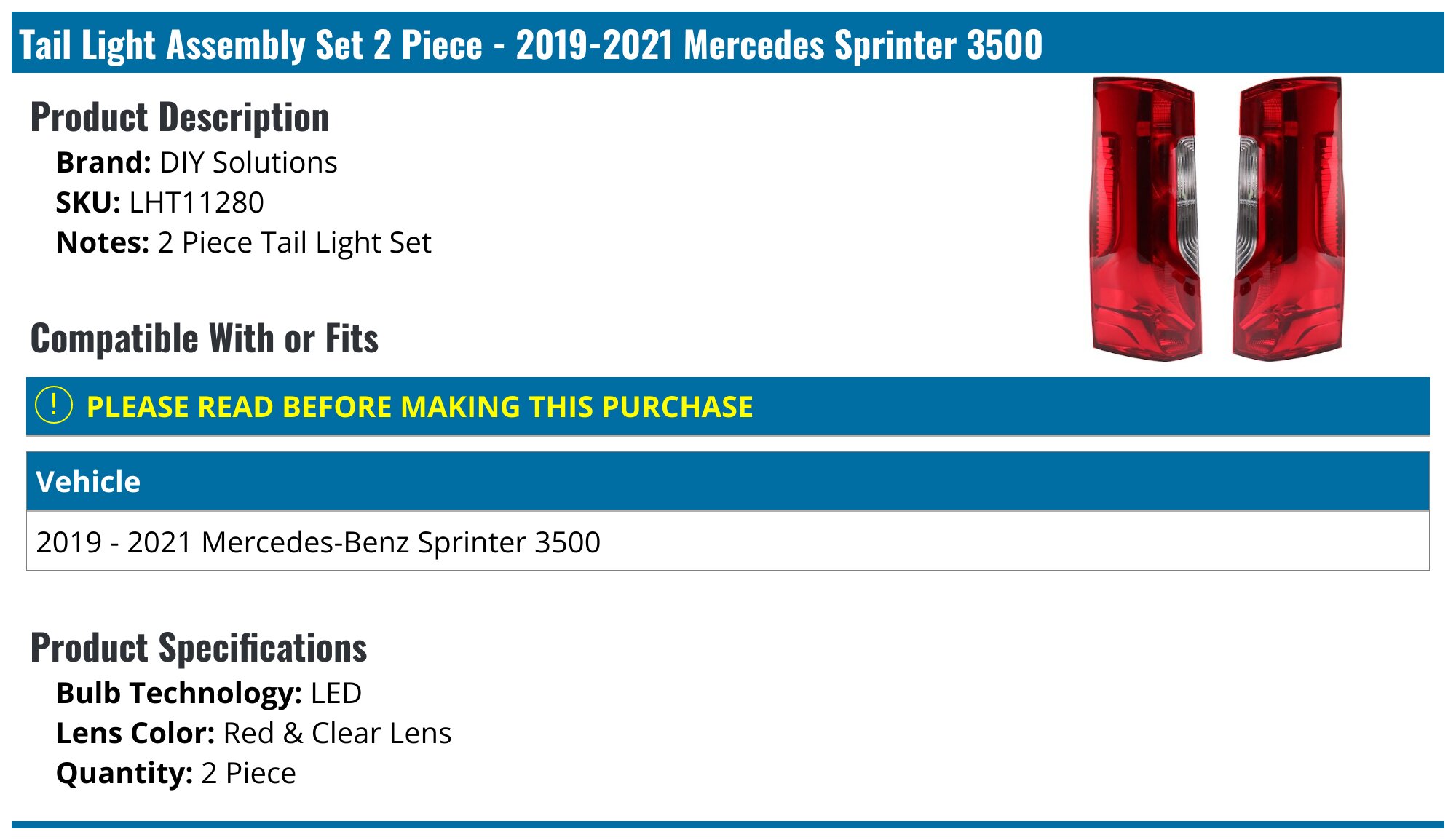 2019-2021 Mercedes Sprinter 3500 Tail Light Assembly - DIY Solutions ...