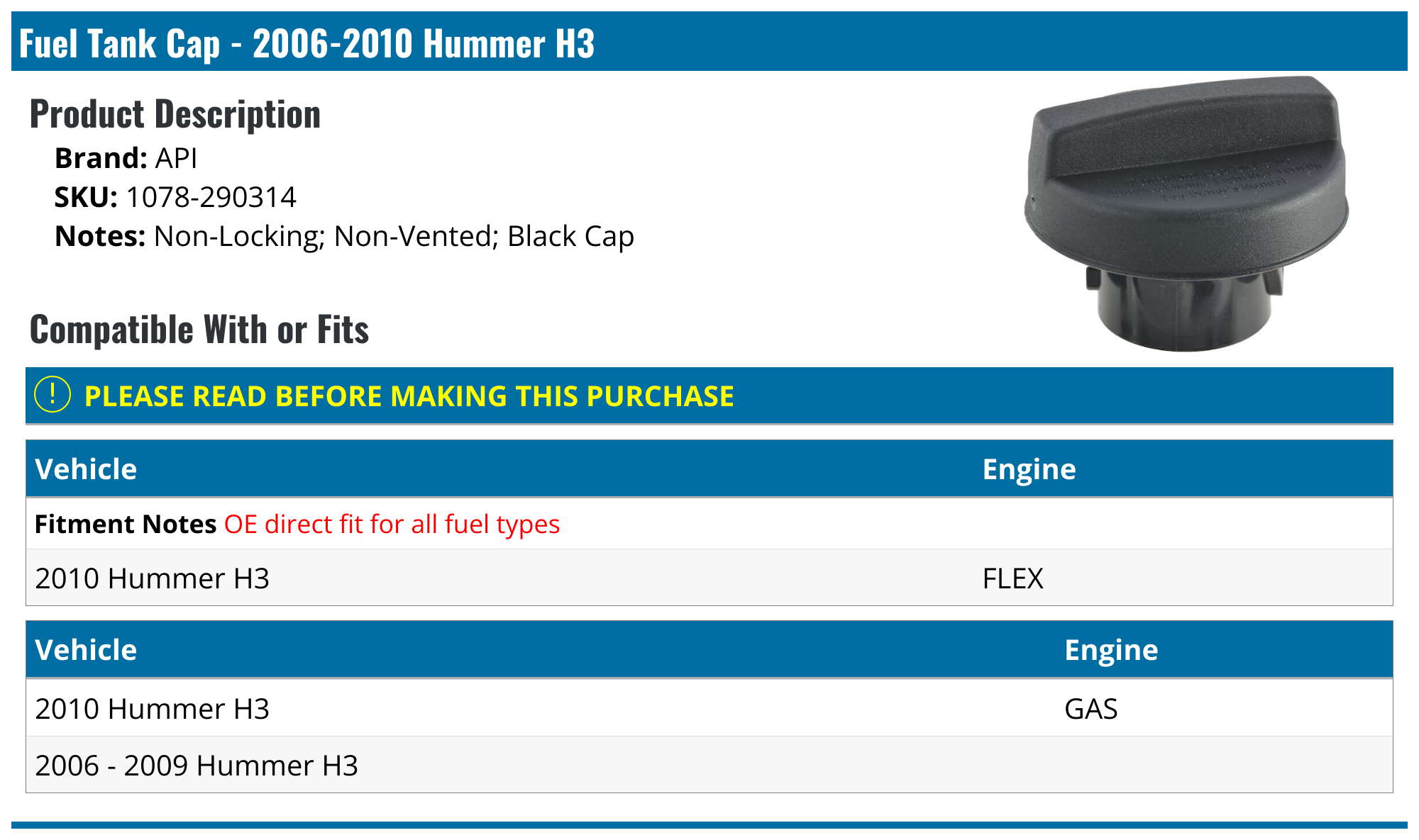 2006-2010 Hummer H3 Fuel Tank Cap - API 18605-07938360 - PartsGeek.com