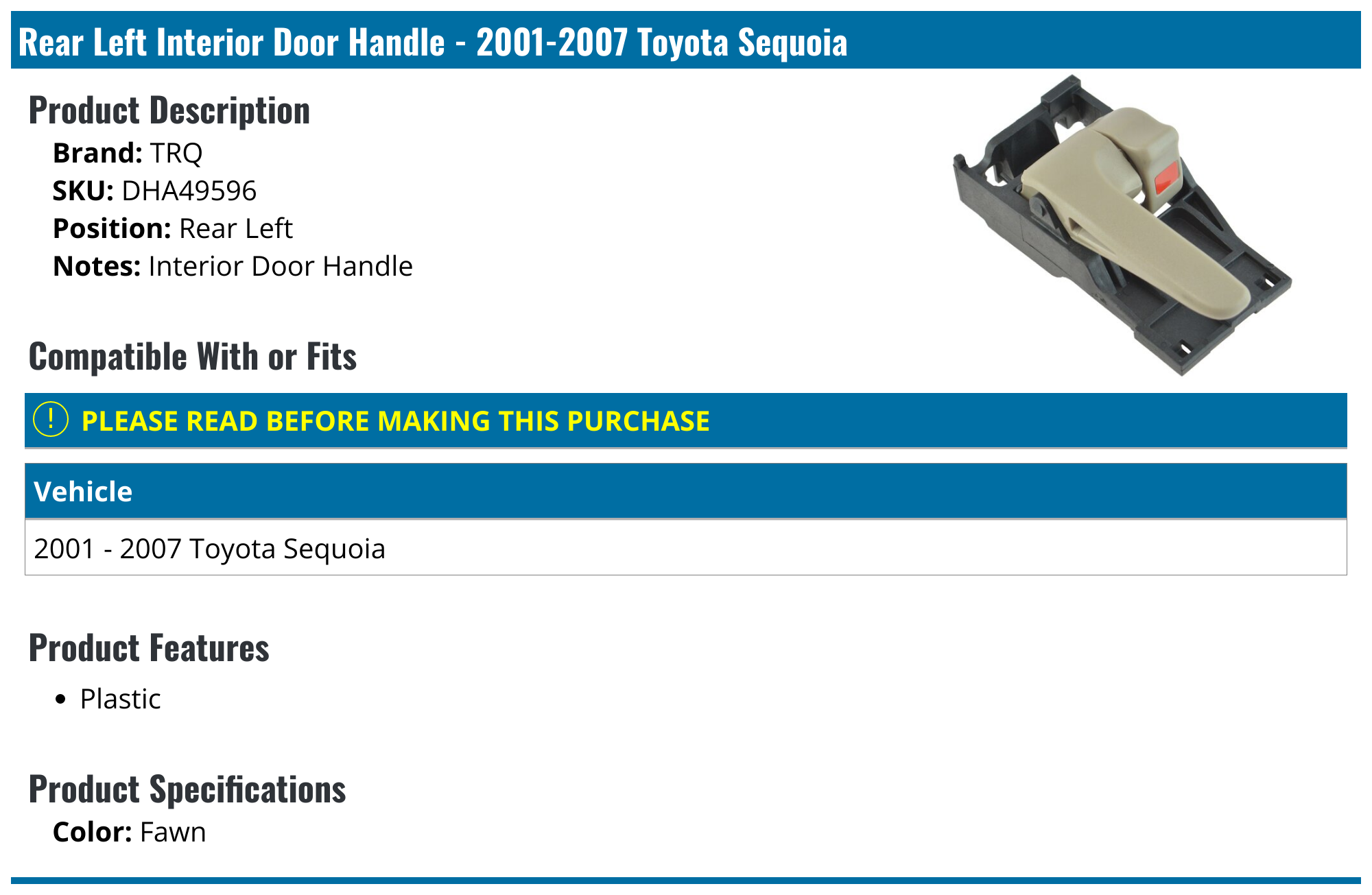 2004 Toyota Tundra Front Left Door Lock Latch Assembly For Toyota ...