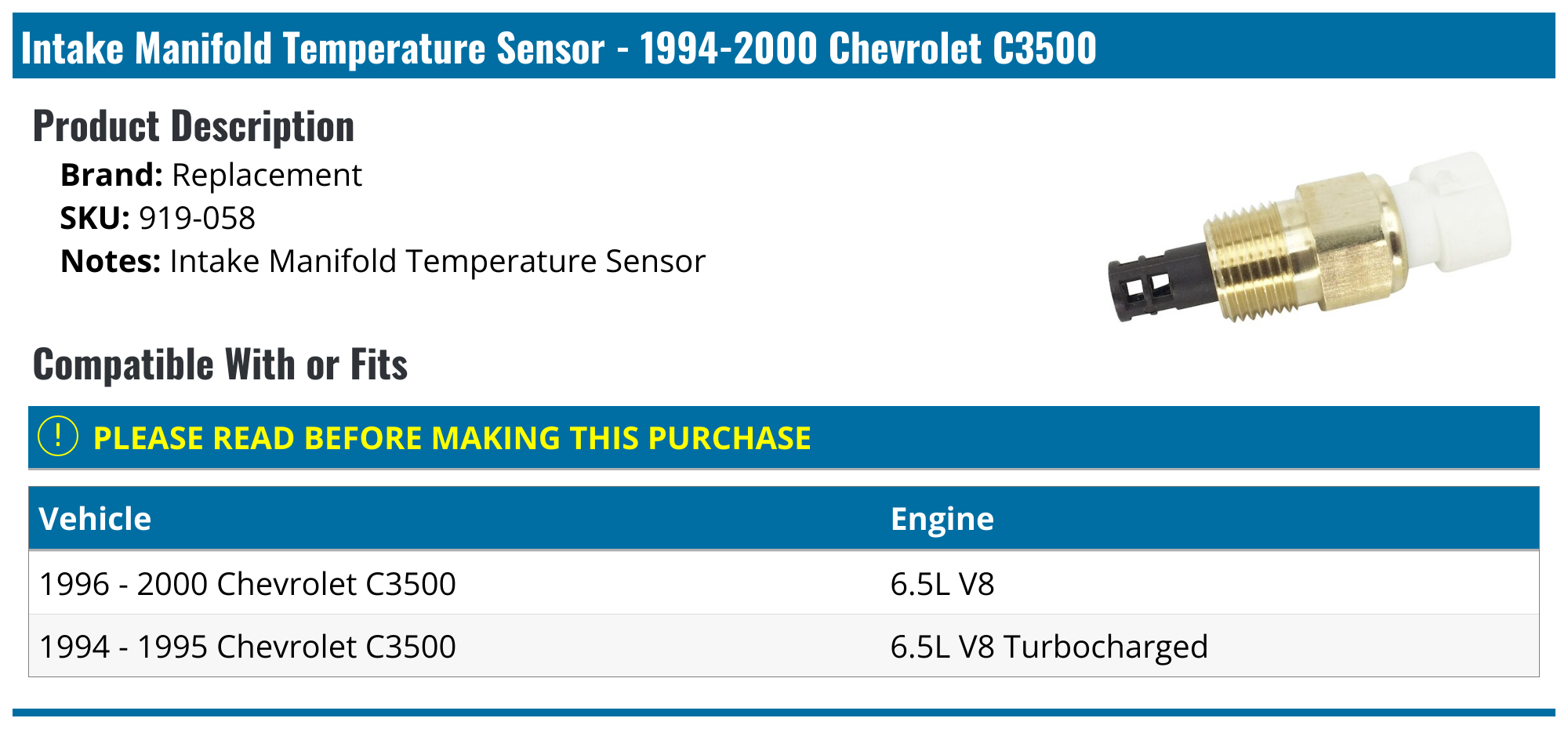 1994-2000 Chevrolet C3500 Intake Manifold Temperature Sensor ...