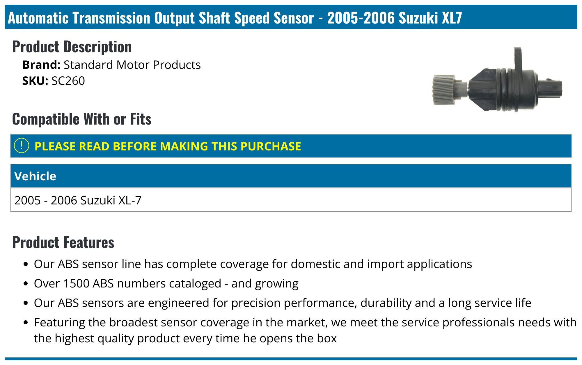 2005-2006 Suzuki XL7 Automatic Transmission Output Shaft Speed Sensor ...