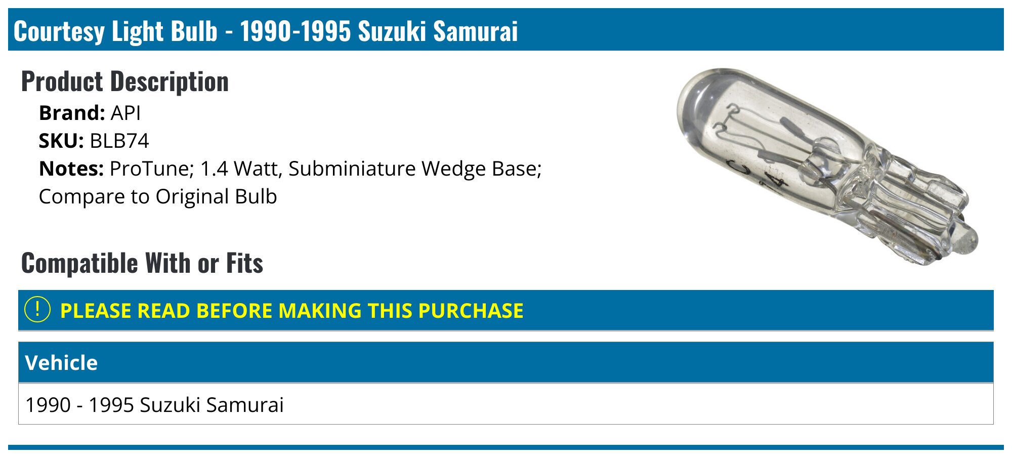 1990-1995 Suzuki Samurai Courtesy Light Bulb - API 20-07656118 ...