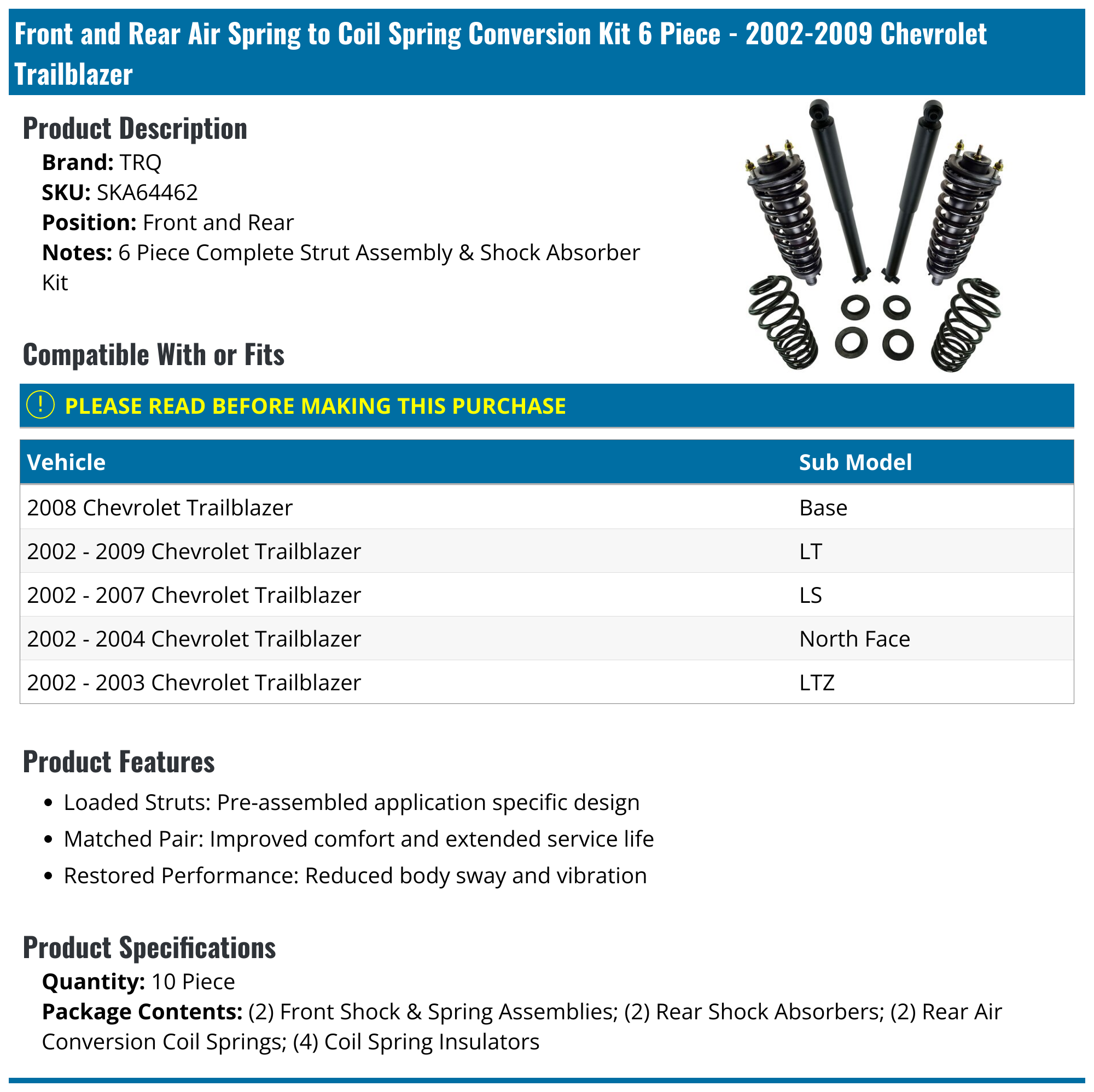 2002-2009 Chevrolet Trailblazer Air Spring to Coil Spring Conversion ...