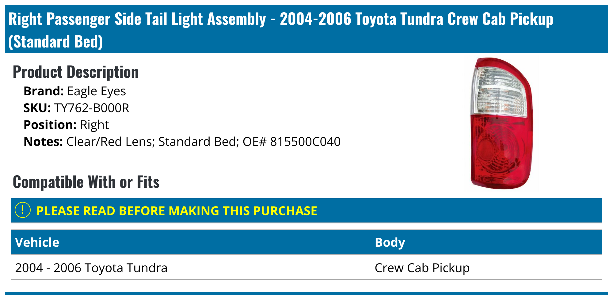 Toyota Tail Lights - Replacement - PartsGeek.com - Tacoma Tundra Camry ...