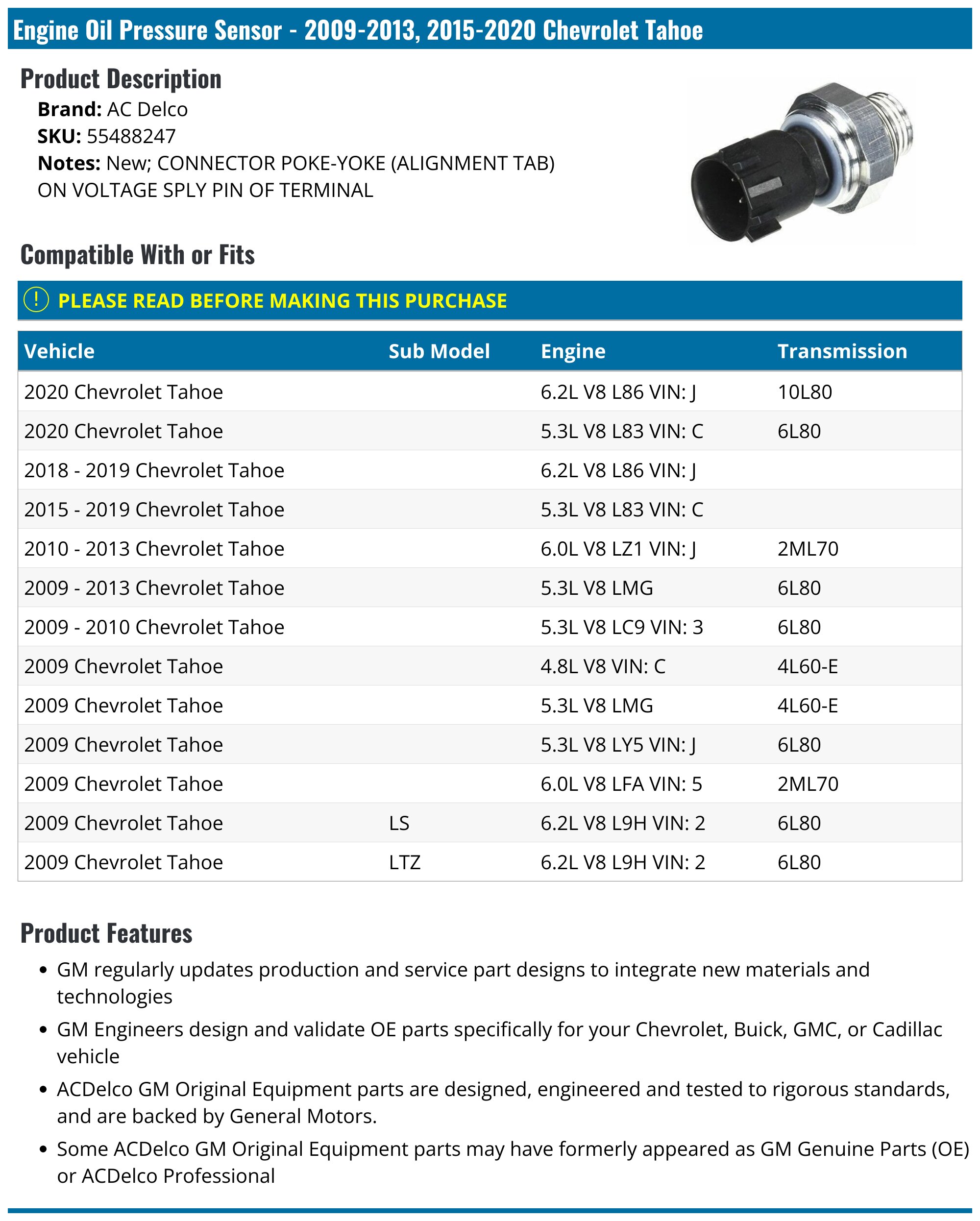 Oil Pressure Sensor Tahoe