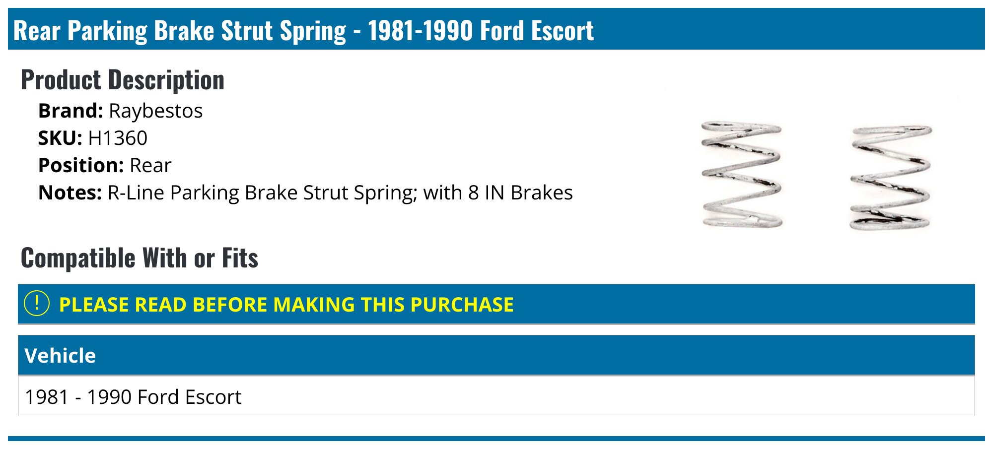 1981-1990 Ford Escort Parking Brake Strut Spring - Raybestos H1360 ...