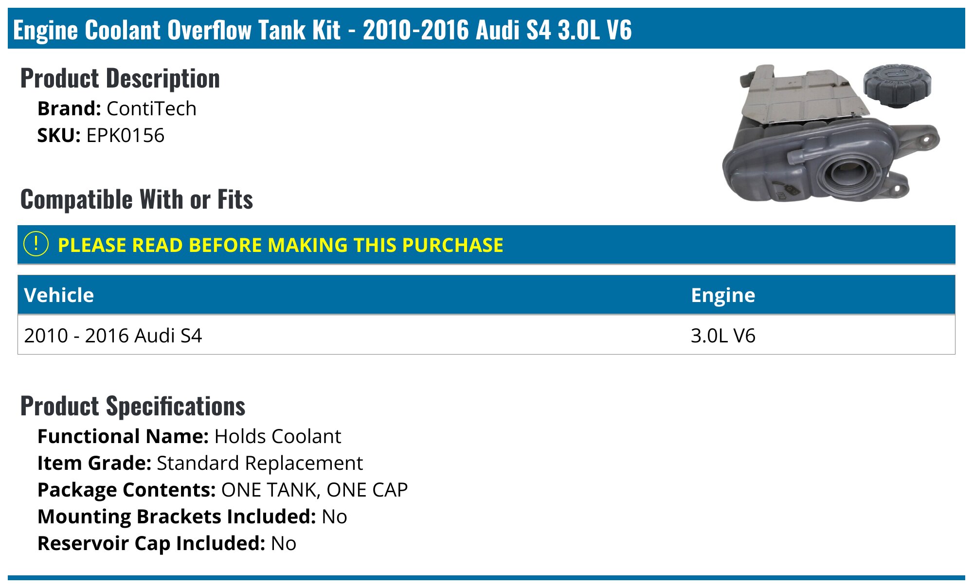 2010-2016 Audi S4 Expansion Tank - ContiTech EPK0156 - PartsGeek.com