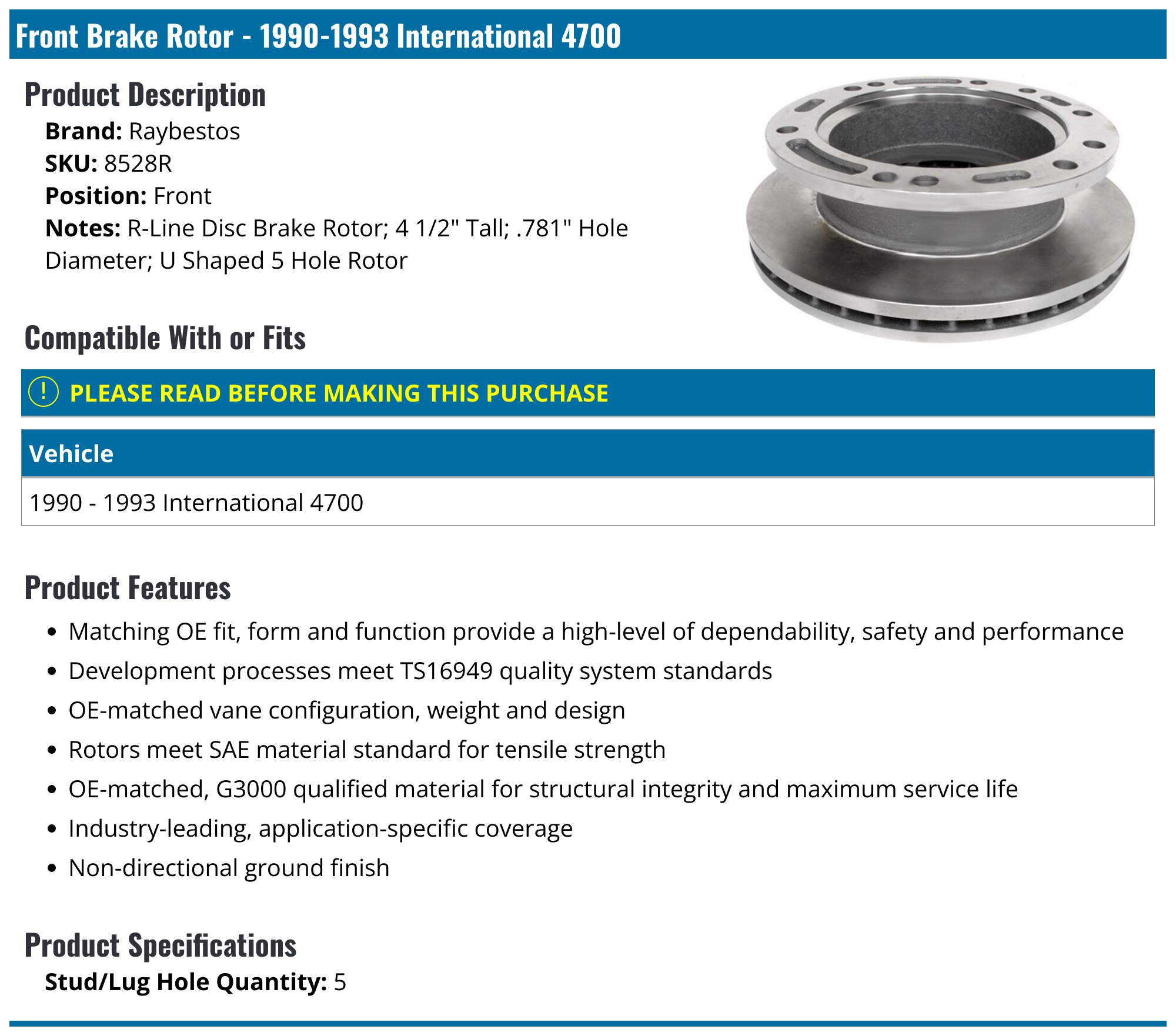 1990-1993 International 4700 Brake Rotor - Raybestos 8528R - Front ...