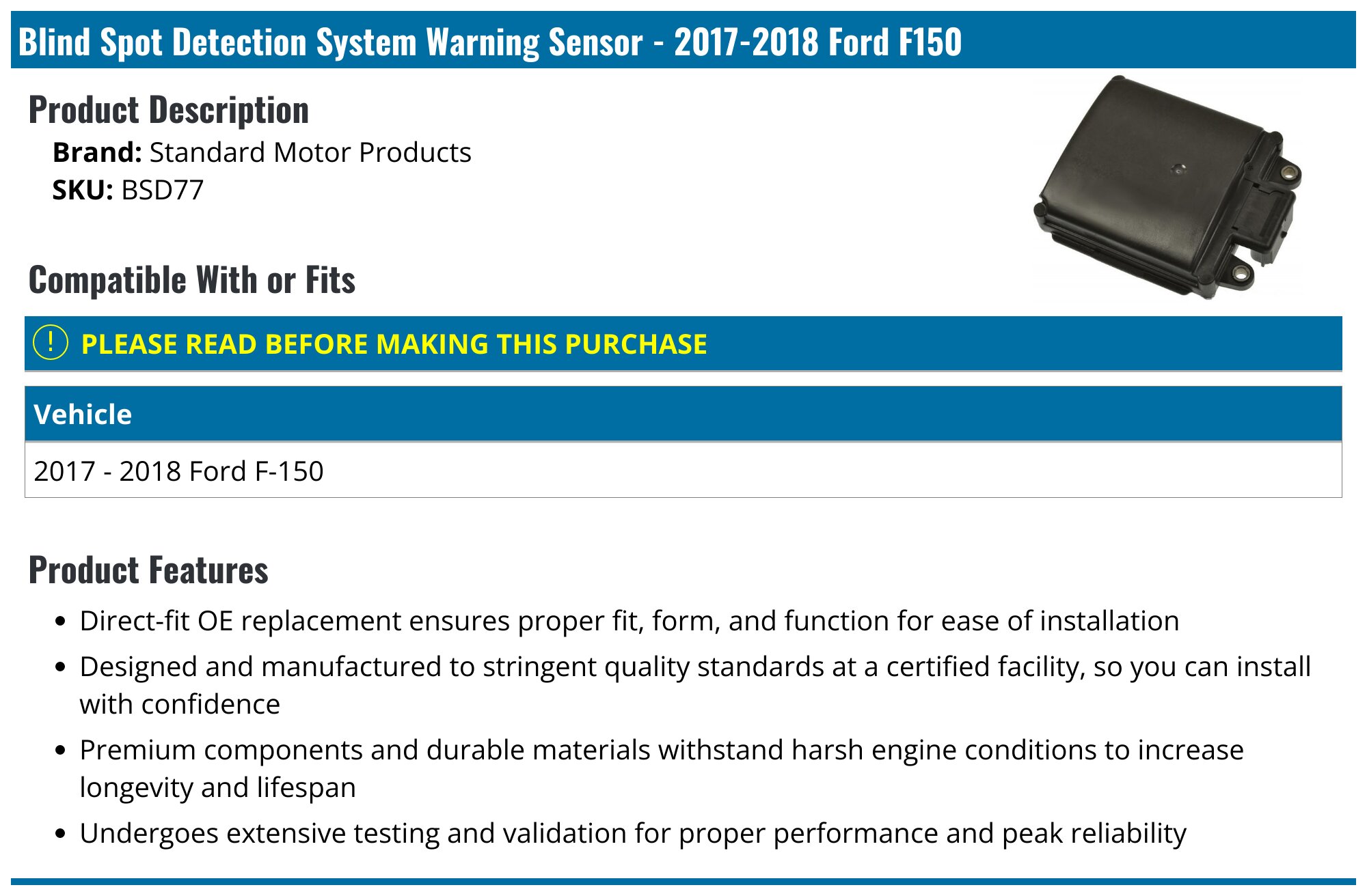 2017-2018 Ford F150 Blind Spot Detection System Warning Sensor ...