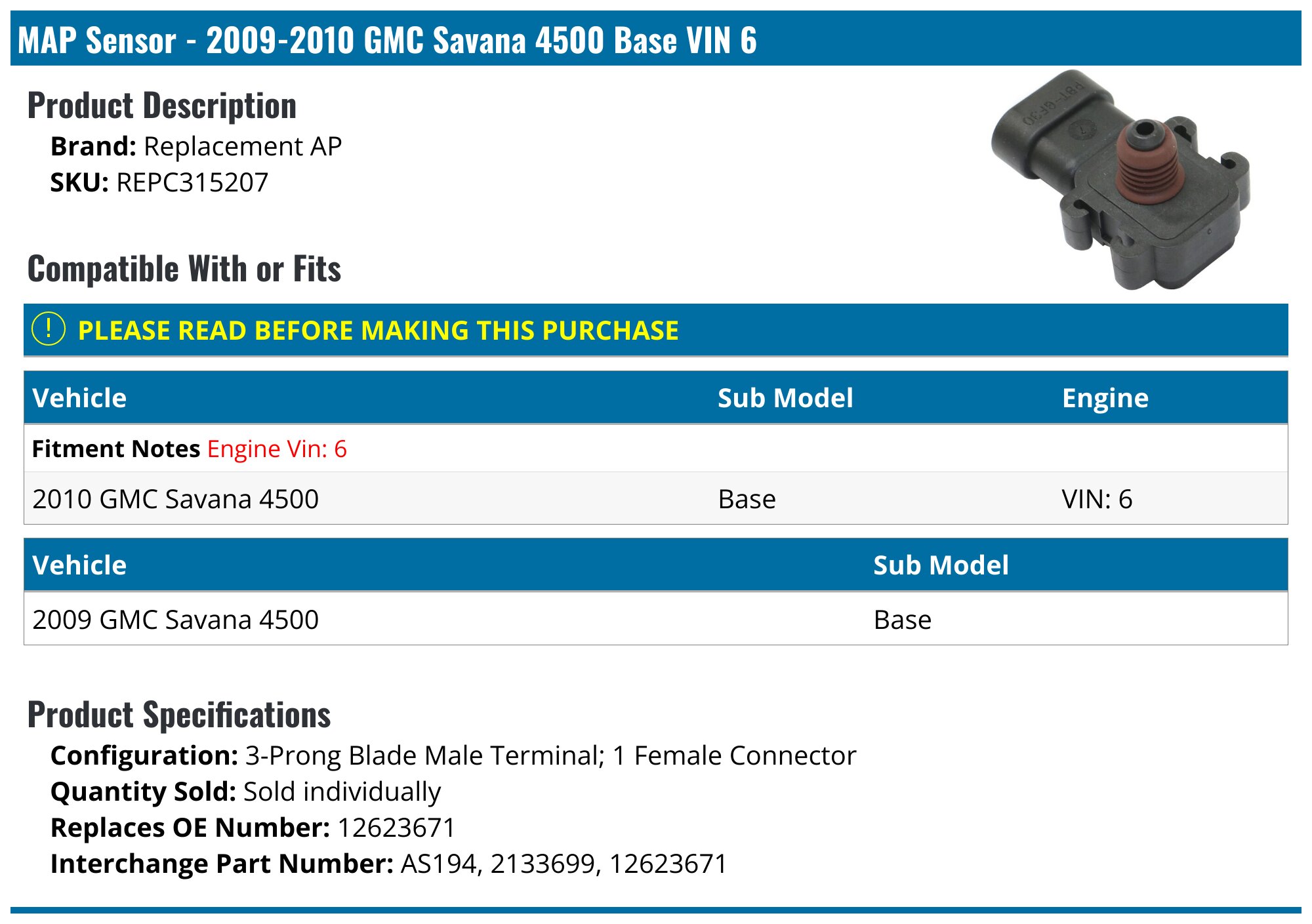 GM Fuel Pressure Sensor 12643955 Nuevo Sensor MAP Para Chevy Express ...
