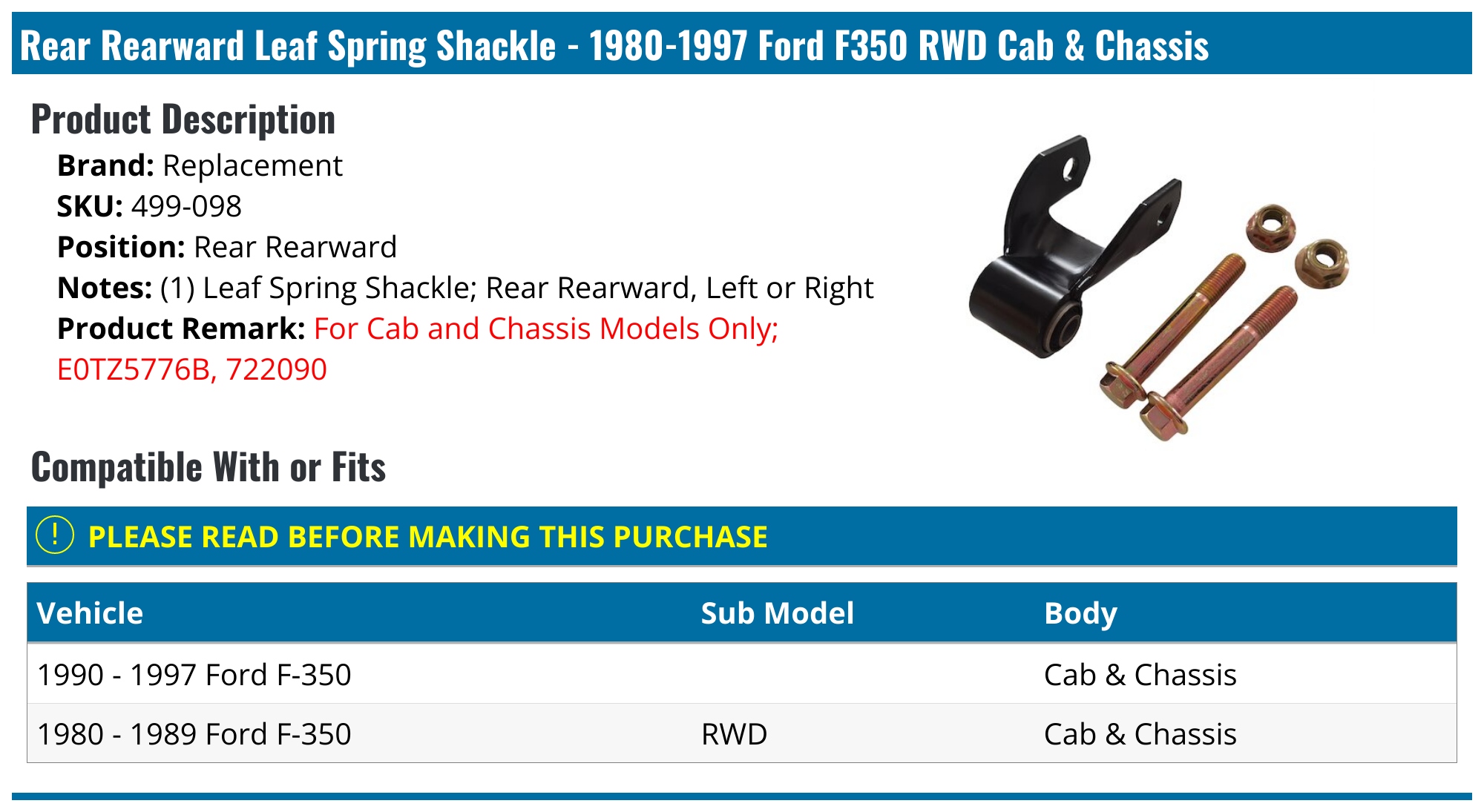 1980-1997 Ford F350 Leaf Spring Shackle - Replacement 499-098 - Rear ...