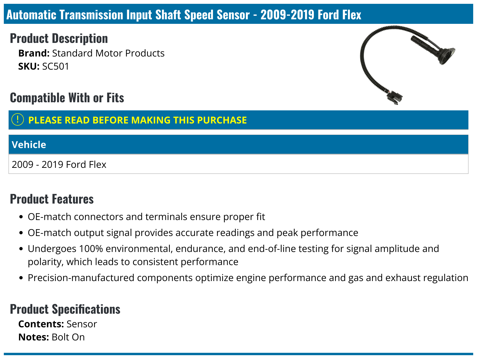2009-2019 Ford Flex Automatic Transmission Input Shaft Speed Sensor ...