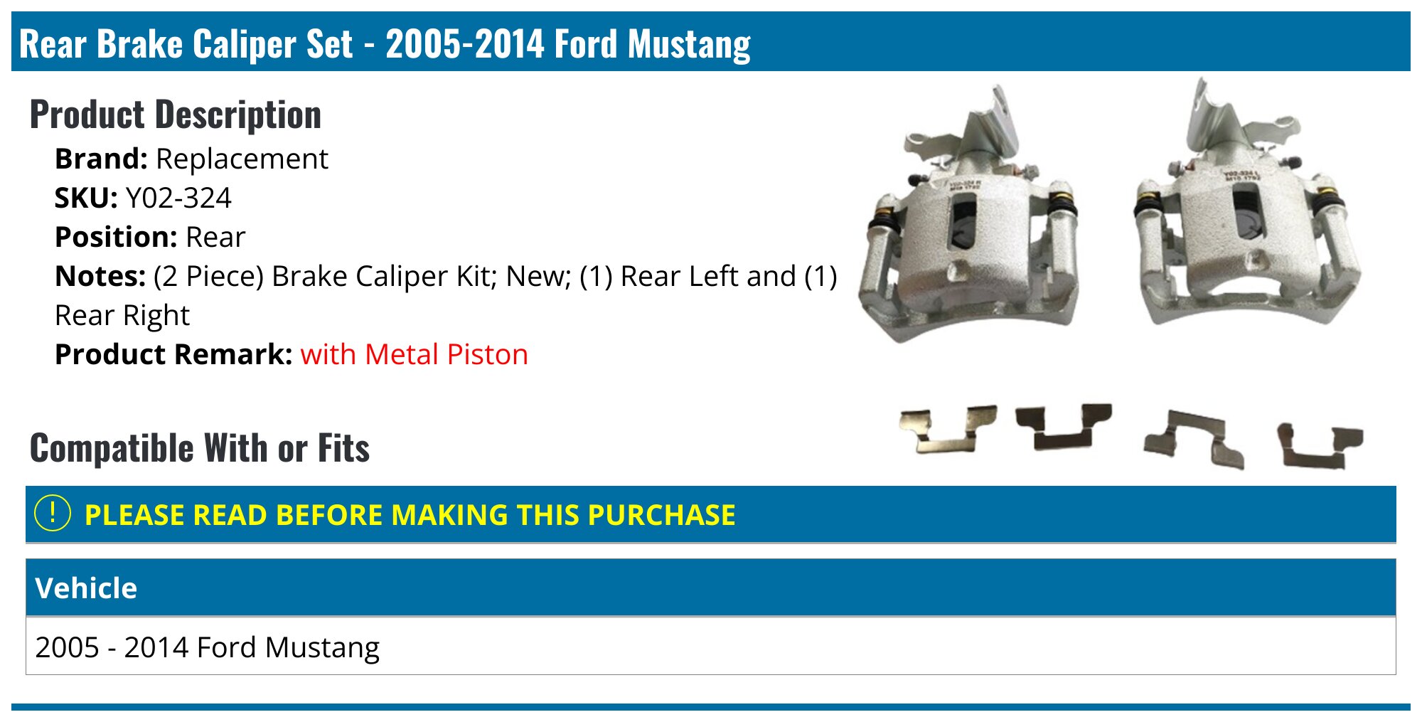 2005-2014 Ford Mustang Brake Caliper - Replacement Y02-324 - Rear ...