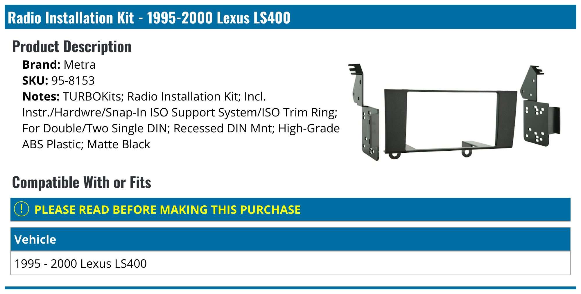1995-2000 Lexus LS400 Radio Installation Kit - Metra 95-8153 ...