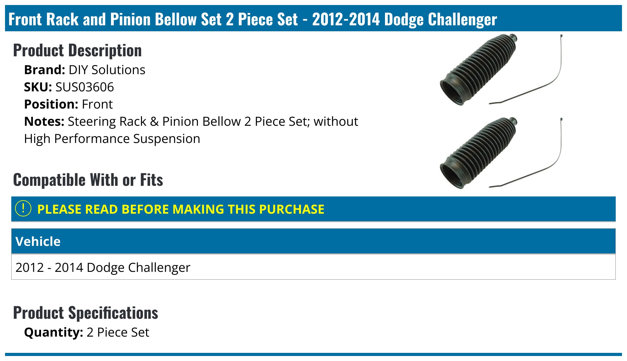 2012-2014 Dodge Challenger Rack and Pinion Bellow - DIY Solutions ...