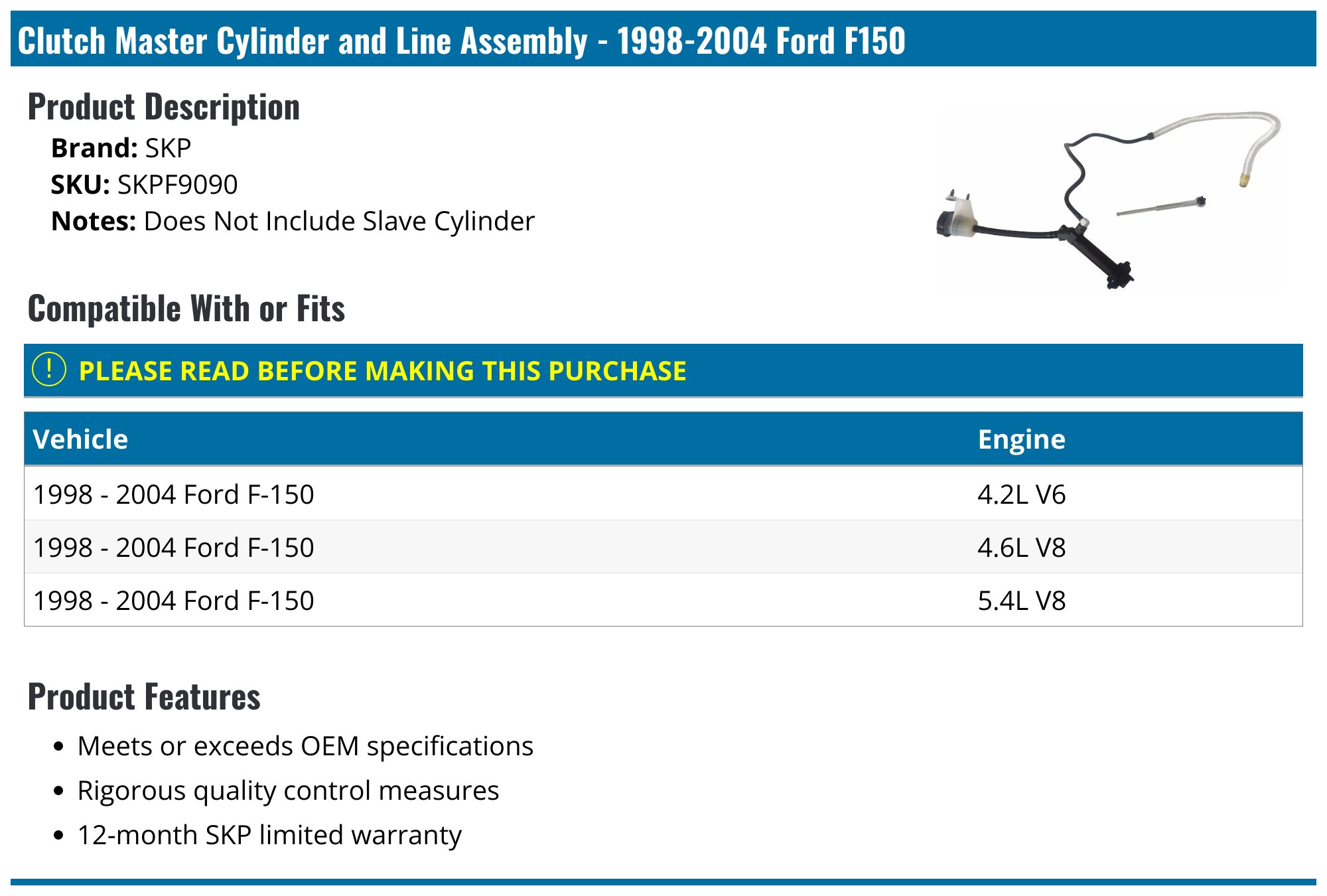 1998-2004 Ford F150 Clutch Master Cylinder - SKP SKPF9090 - PartsGeek.com