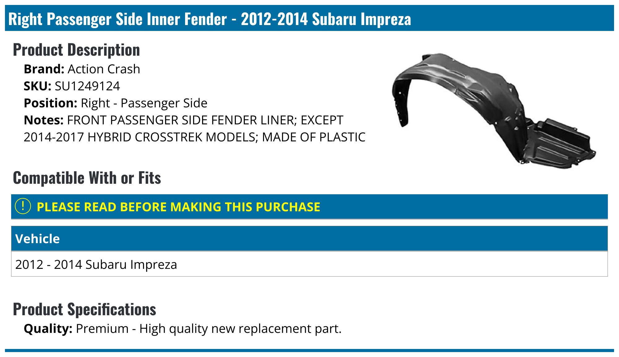 Inner Fender Well Liner - Wheel Well Liner Replacement | Parts Geek