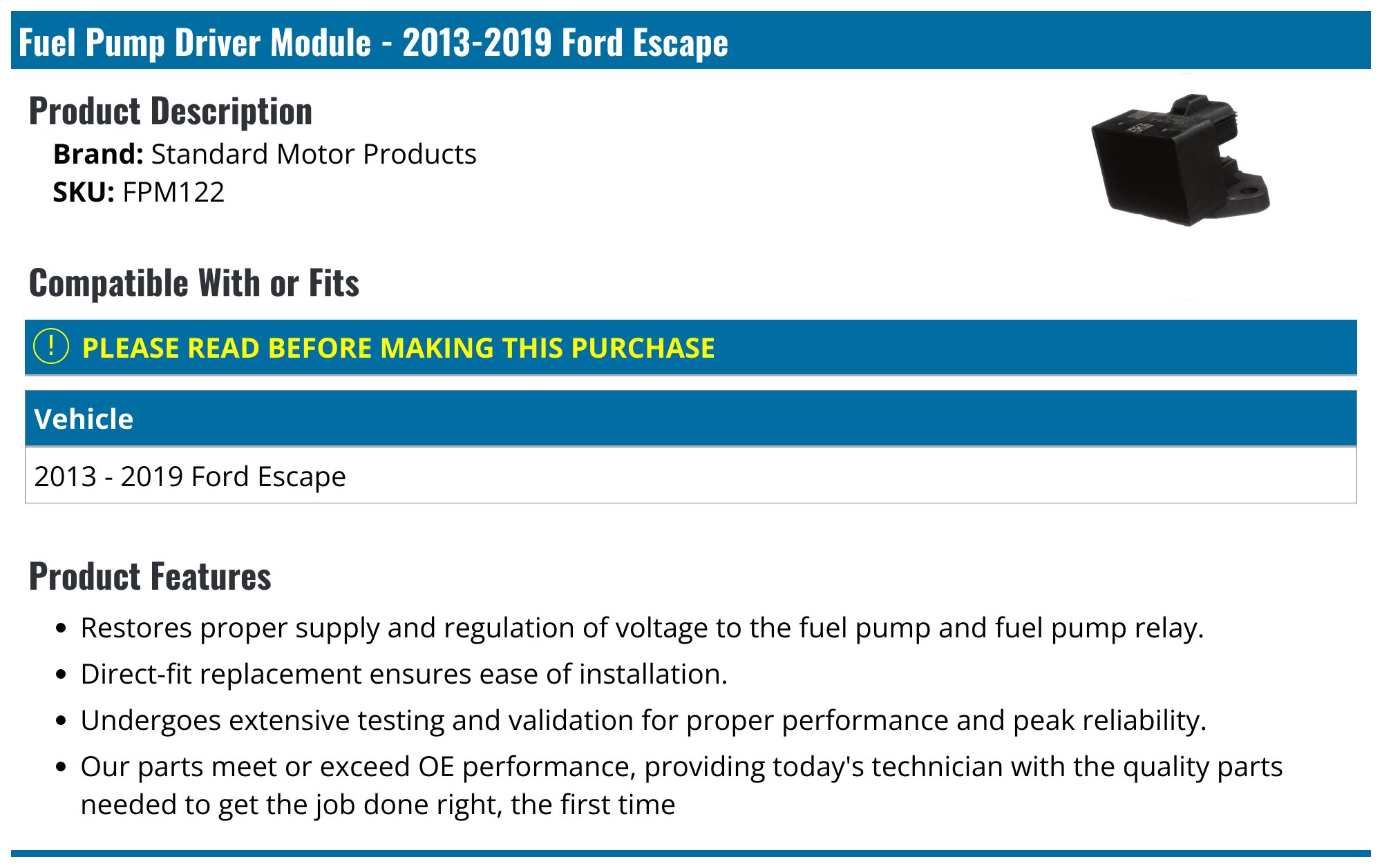 2013-2019 Ford Escape Fuel Pump Control Module - Standard Motor ...