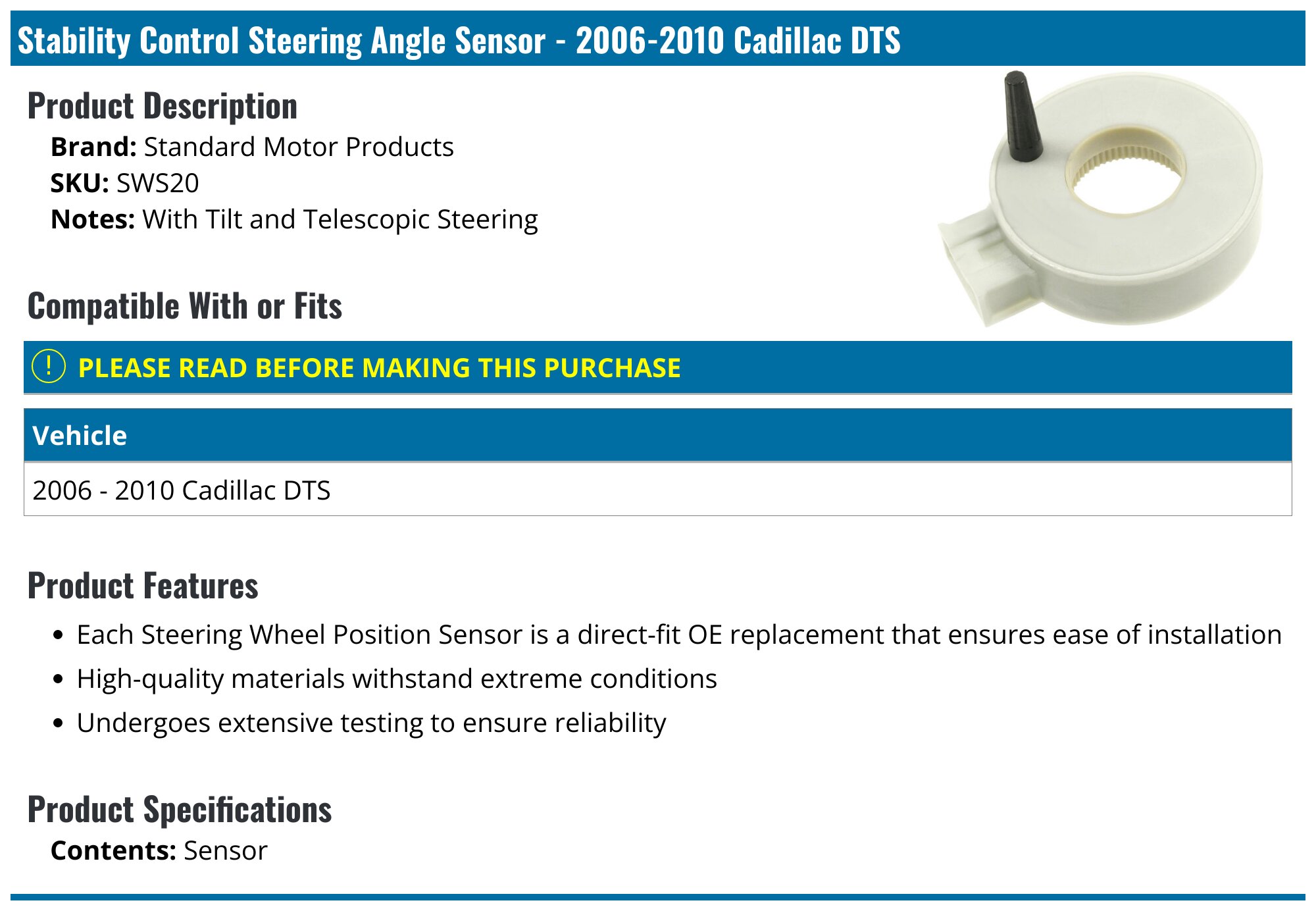 2006-2010 Cadillac DTS Air Bag Clockspring - Standard Motor Products ...